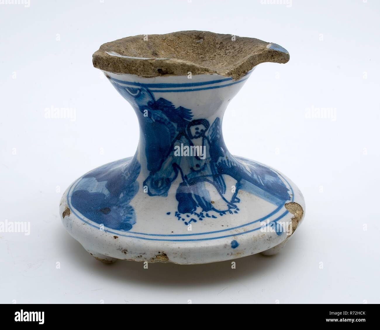 Earthenware salt barrel on stand, decor in blue and white, salt barrel ...