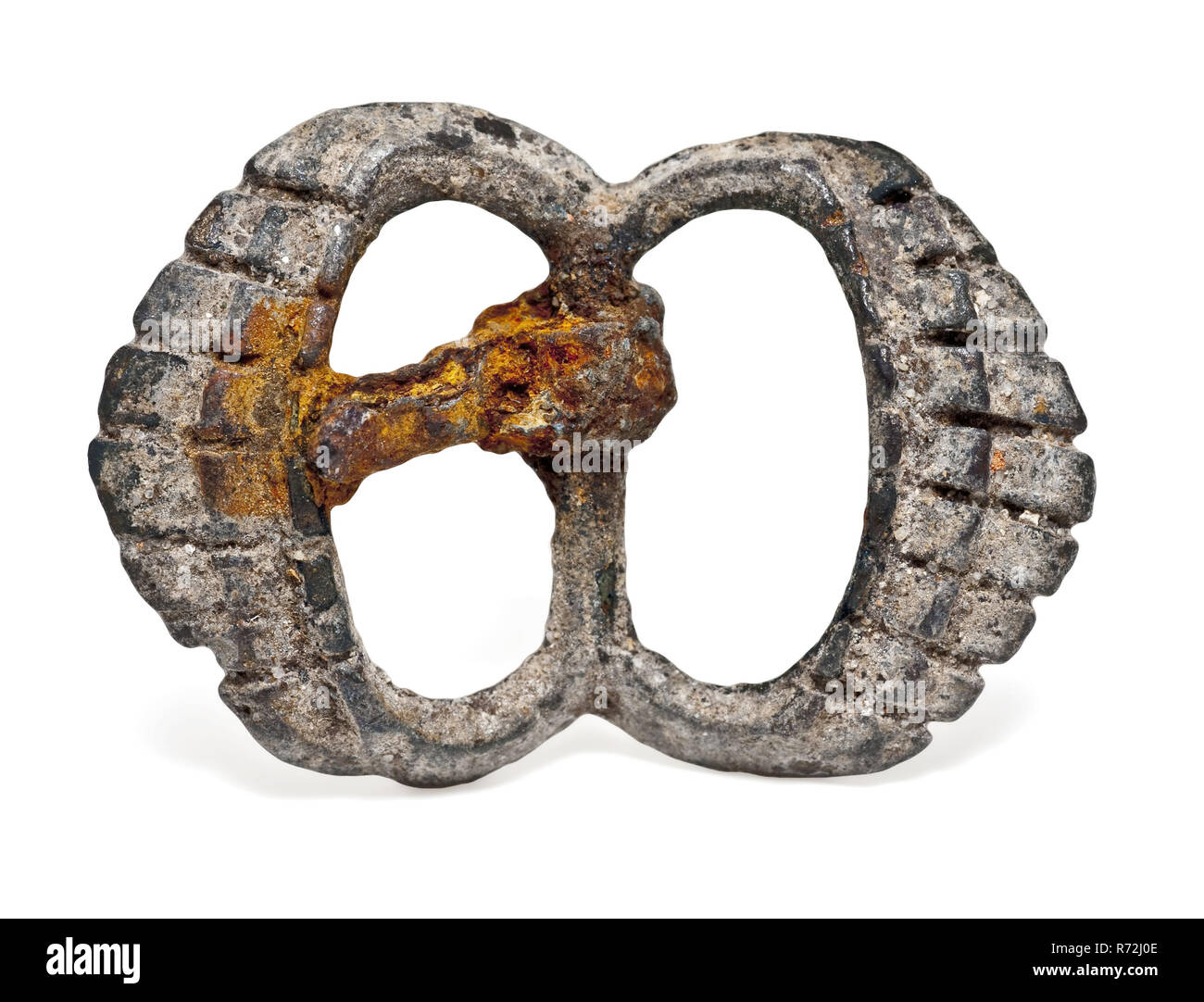 Copper buckle with two oval eyes and decorated braces, buckle fastener ...