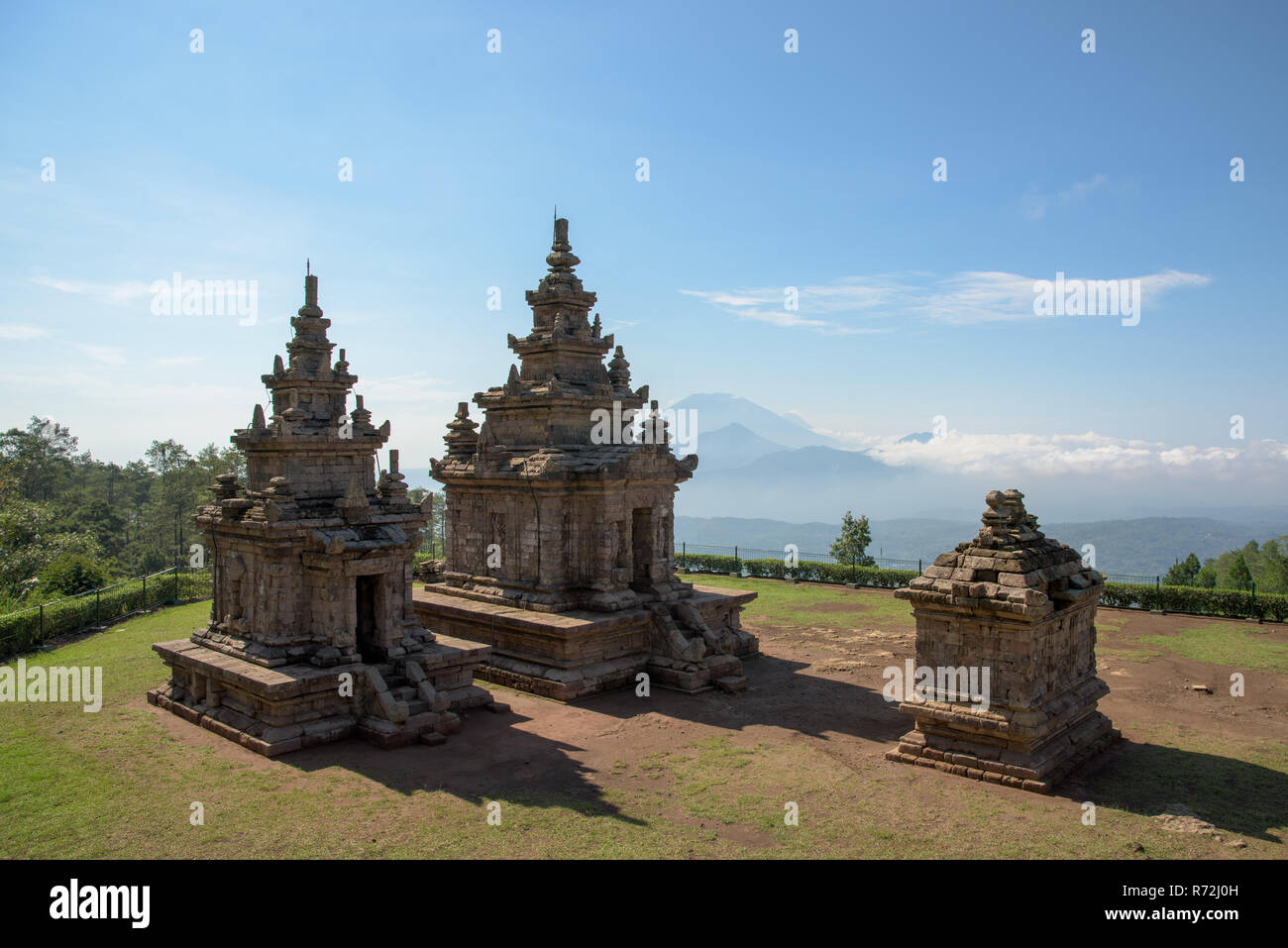 Candi Gedong Songo at sunrise. A 9th-century Buddhist temple complex on ...