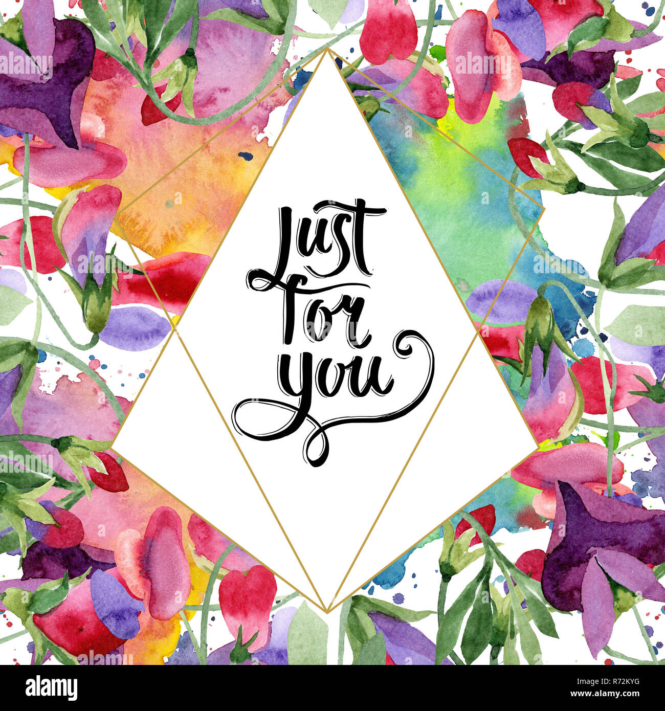 Red sweet pea flowers. Just for you handwriting monogram calligraphy ...