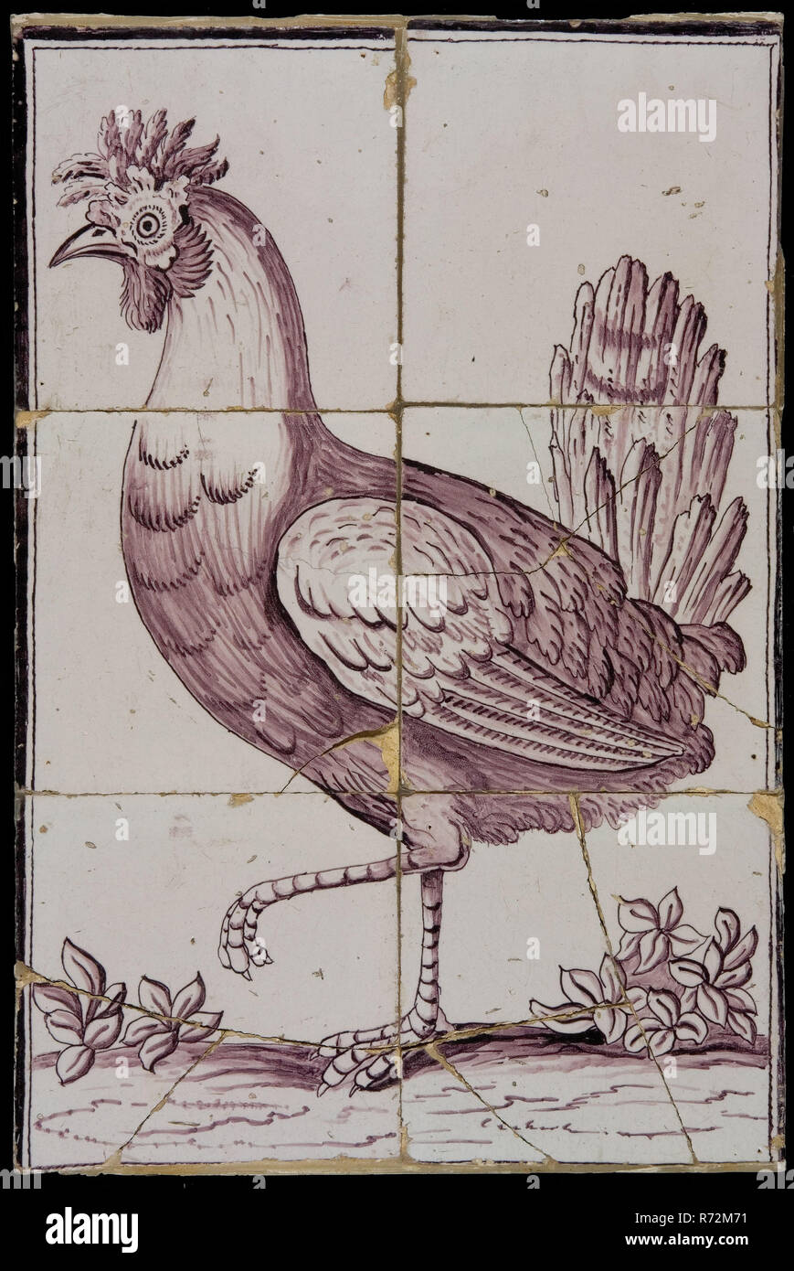 Tile panel, six tiles, animal decor, purple on white, rooster, tile ...