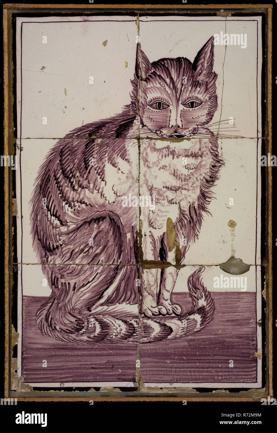 Tile panel, six tiles, sitting cat, purple on white, tile picture ...