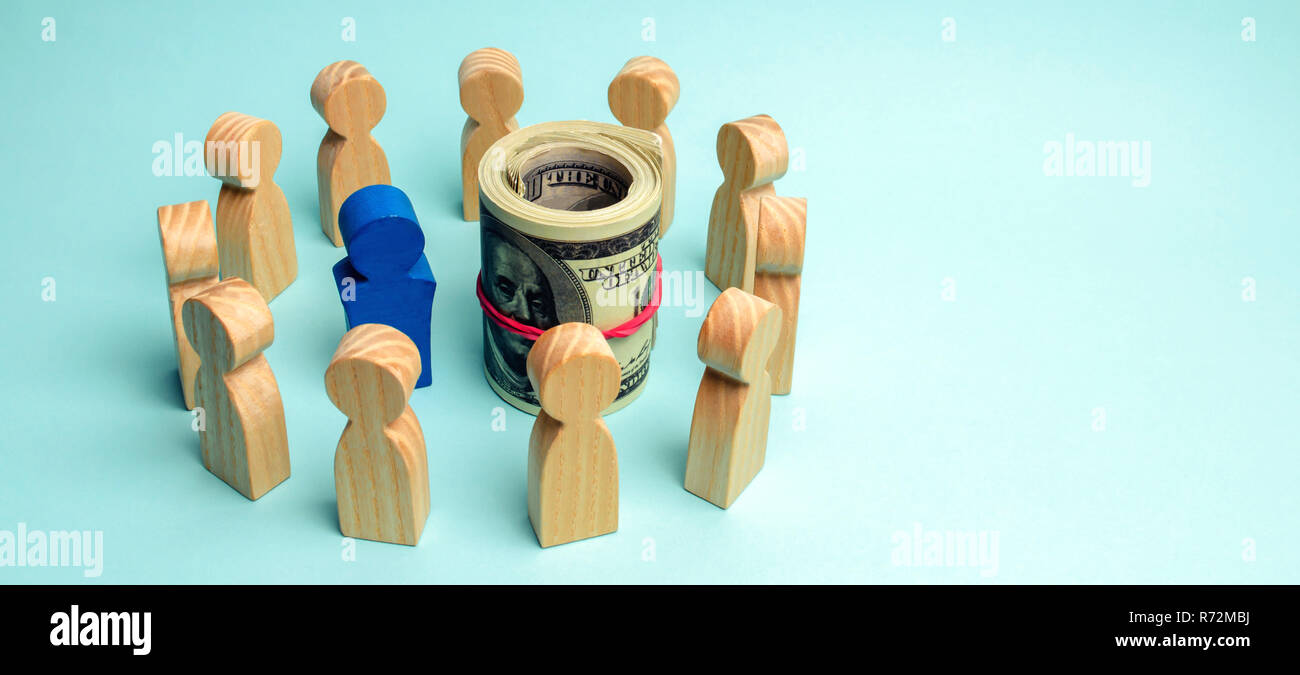 The concept of a business leader. The boss stands in the center of the ...