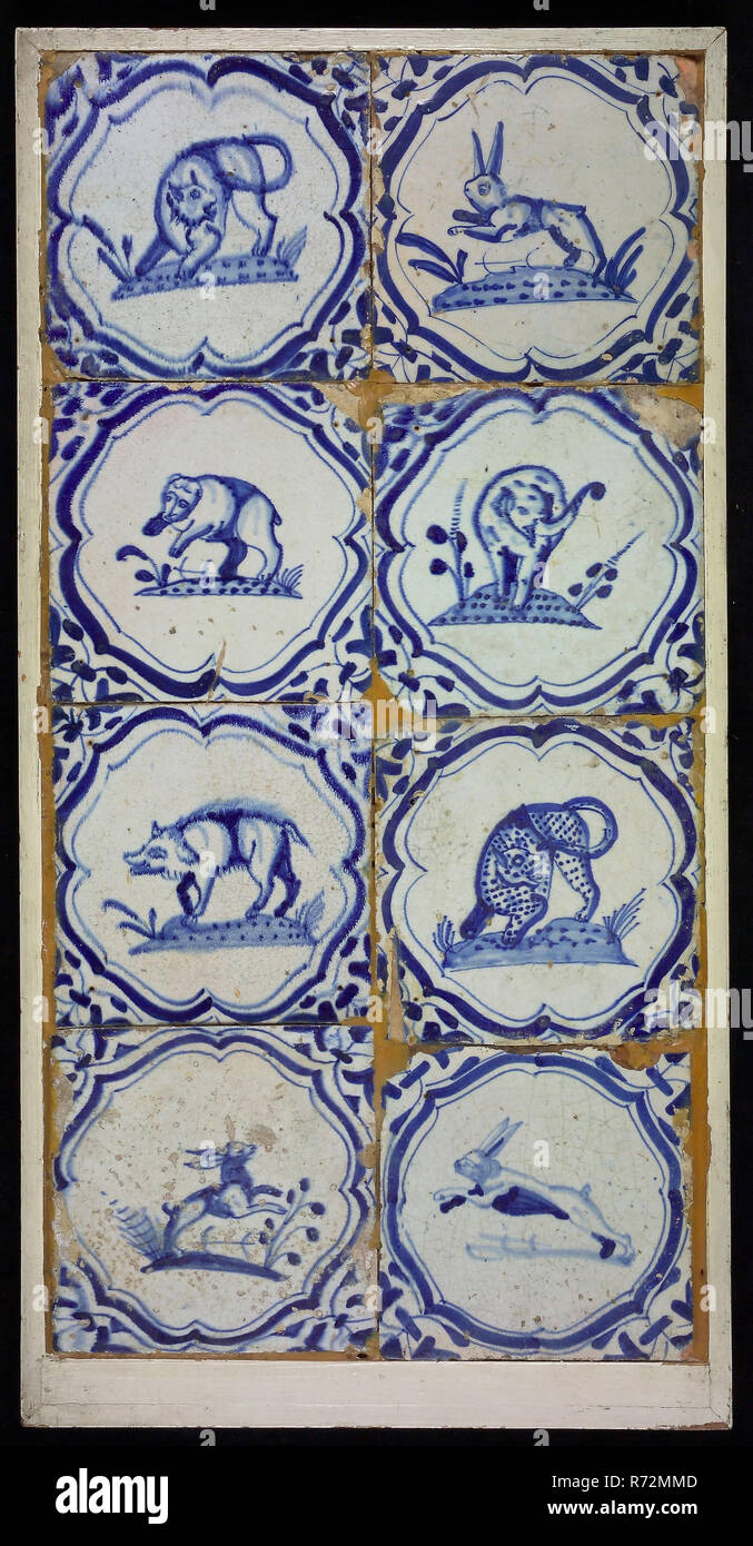 Tile field, eight tiles, braces with elephant, corner motif, wing leaf ...
