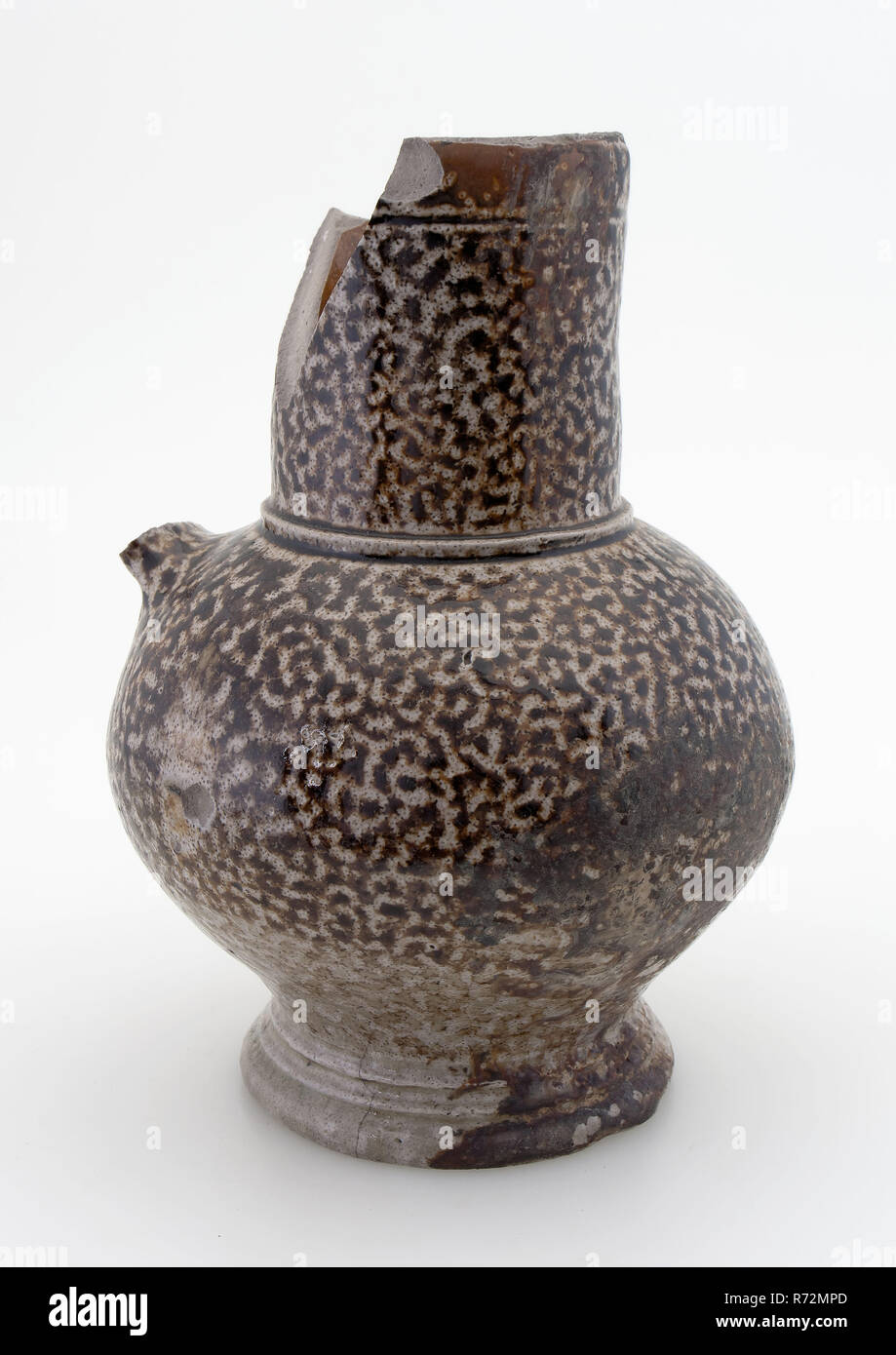 Stoneware jug, ball model with cylindrical neck, brown and gray mottled ...