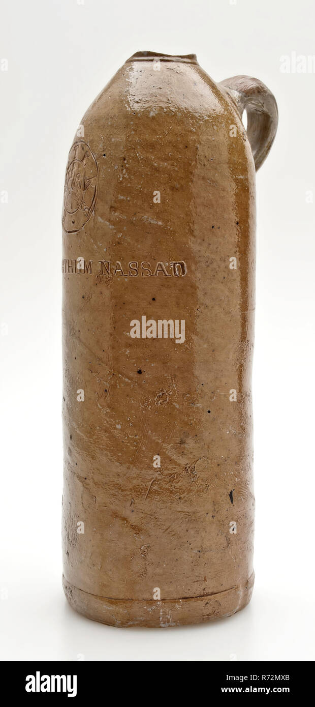 Stoneware mineral water pitcher, cylindrical with round shoulder ...