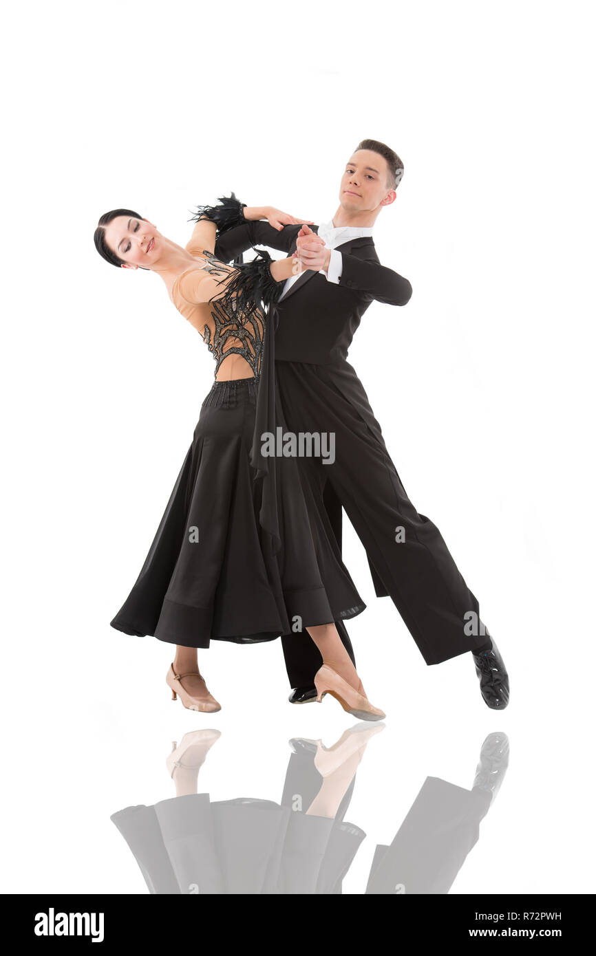 ballroom dance couple in a dance pose isolated on white background ...