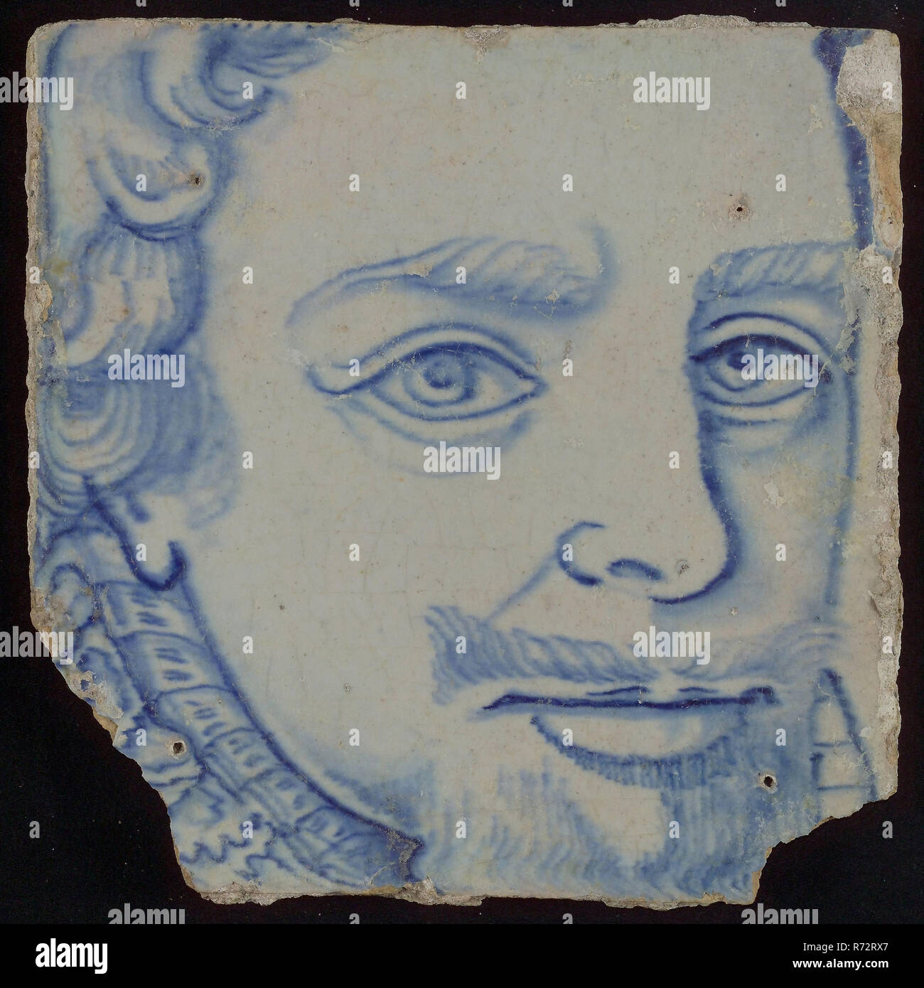Tile with blue portrait of Prince Maurits (1567-1625), tile pilaster ...