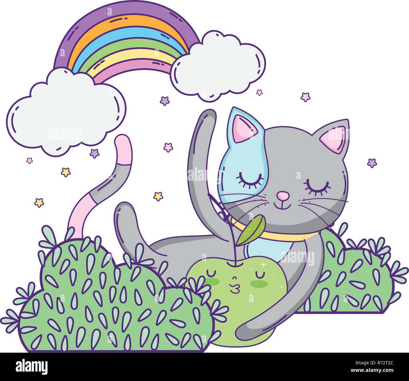 cute cat with apple fresh Stock Vector Image & Art - Alamy