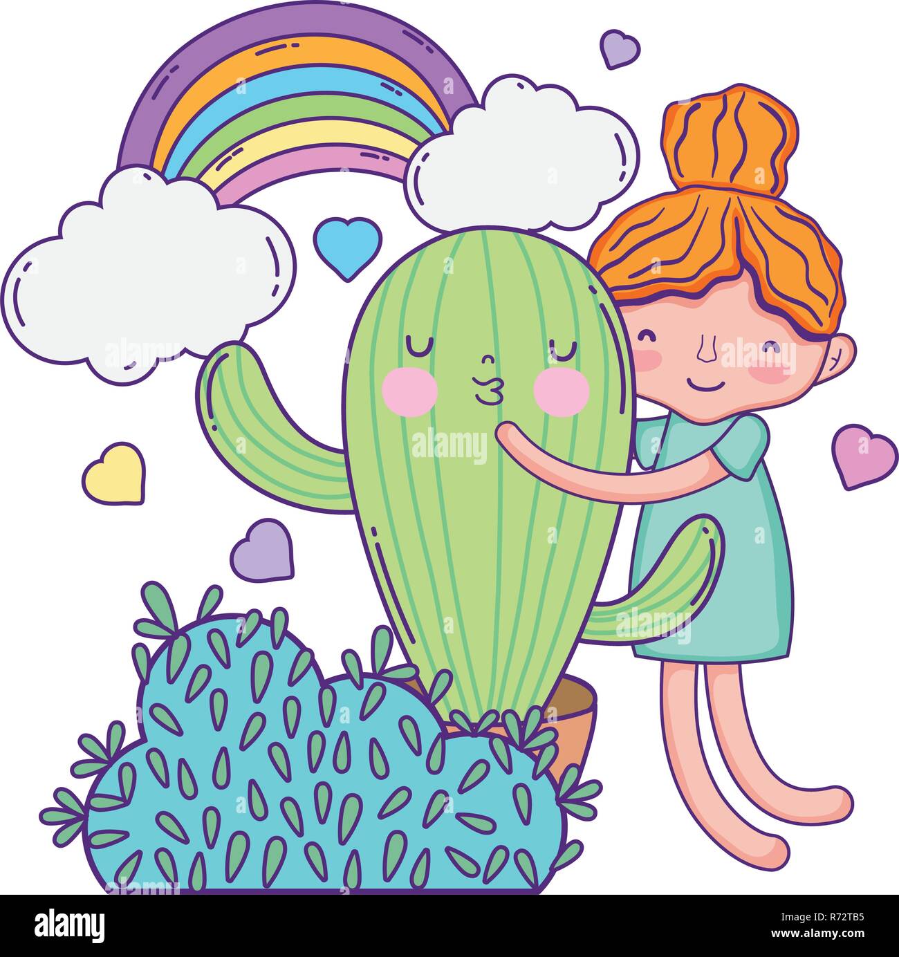 little girl with cactus kawaii character Stock Vector Image & Art - Alamy