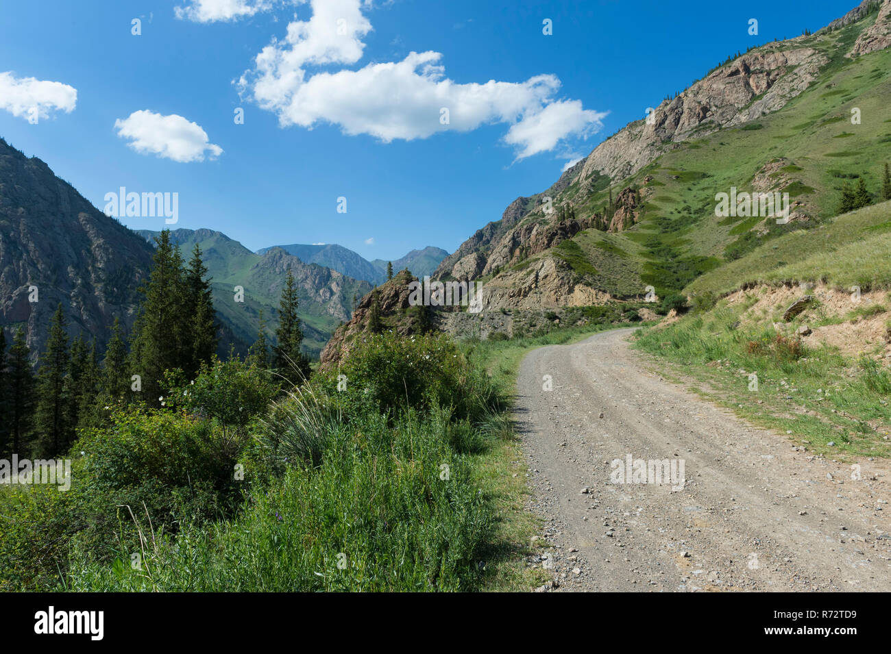 Gravel Road across Naryn gorge, Naryn Region, Kyrgyzstan Stock Photo ...