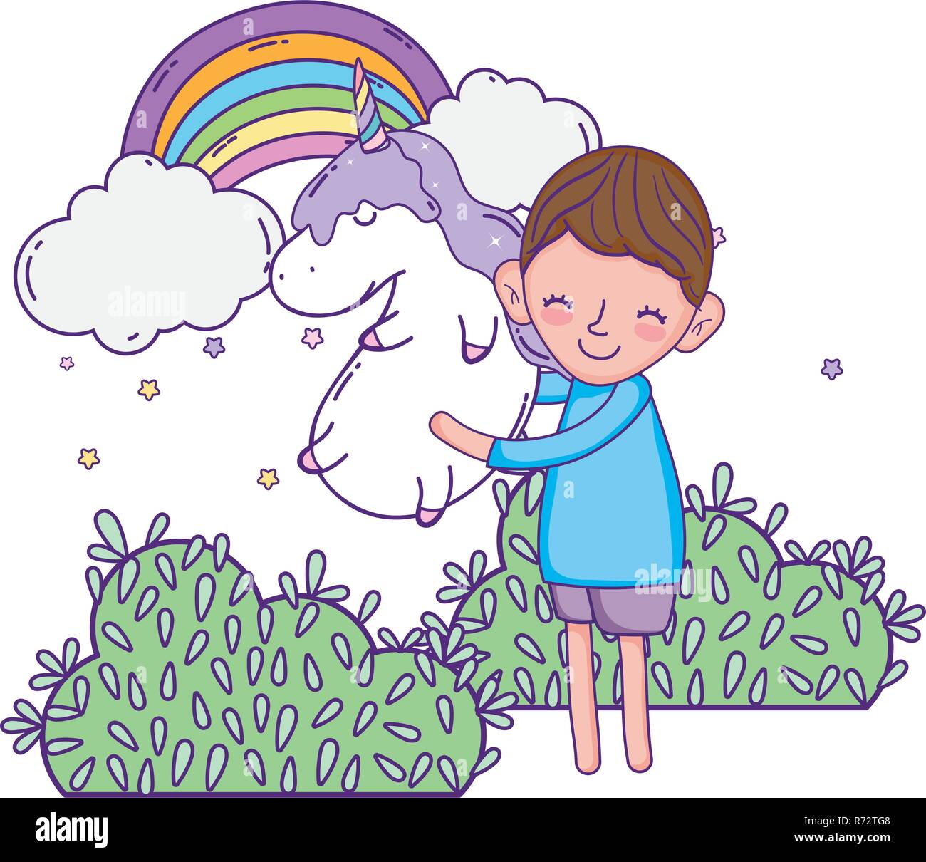 little boy with unicorn kawaii character Stock Vector Image & Art - Alamy