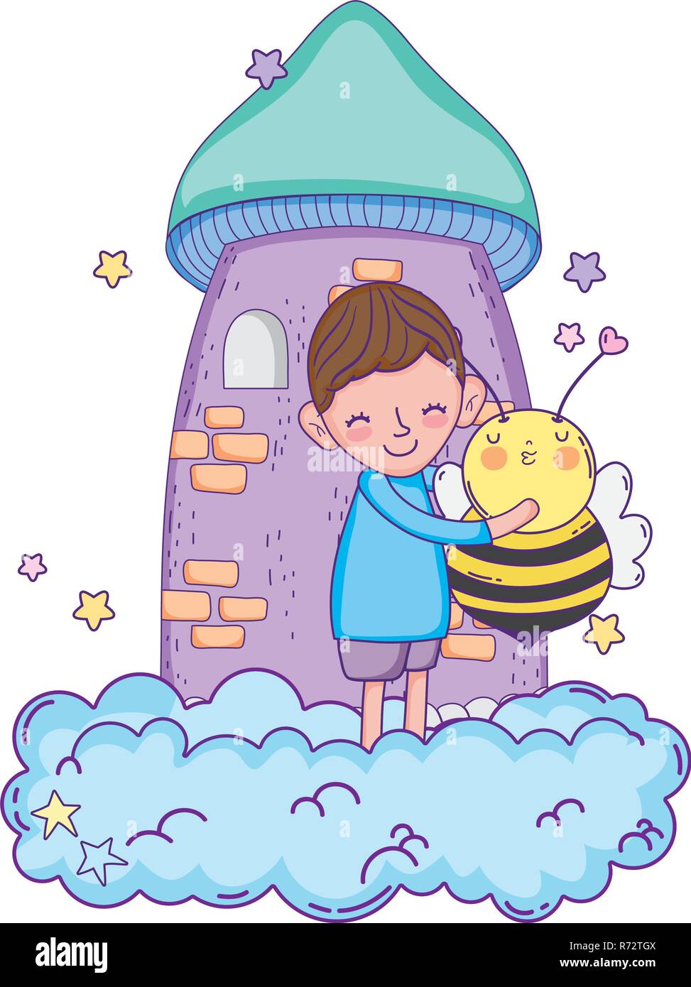little boy with bee kawaii character Stock Vector Image & Art - Alamy