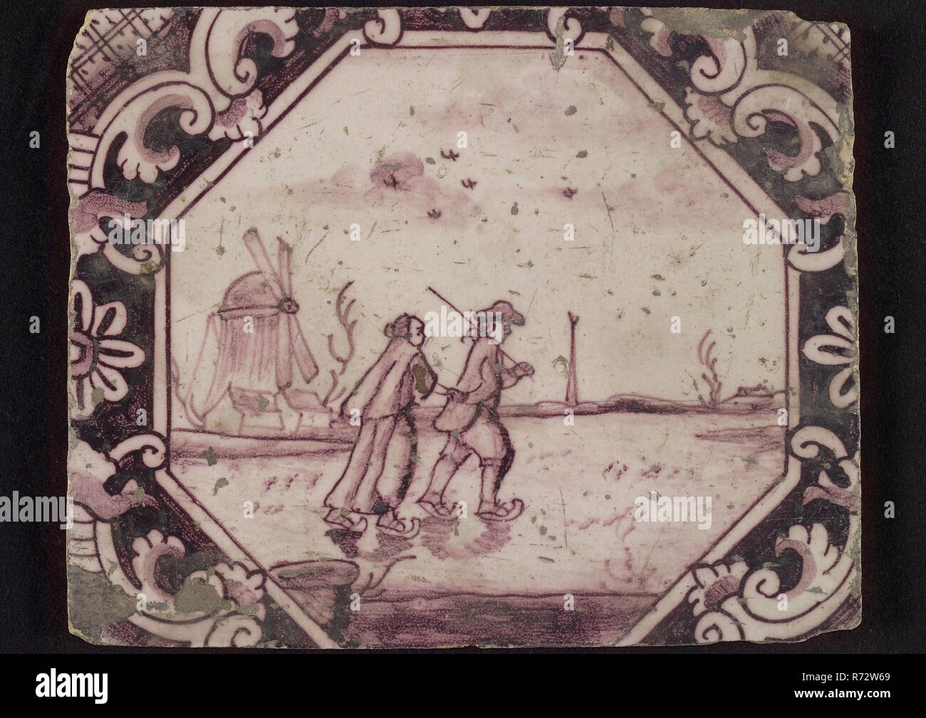 Scene tile, skating man and woman, in praise, wall tile tile sculpture ...