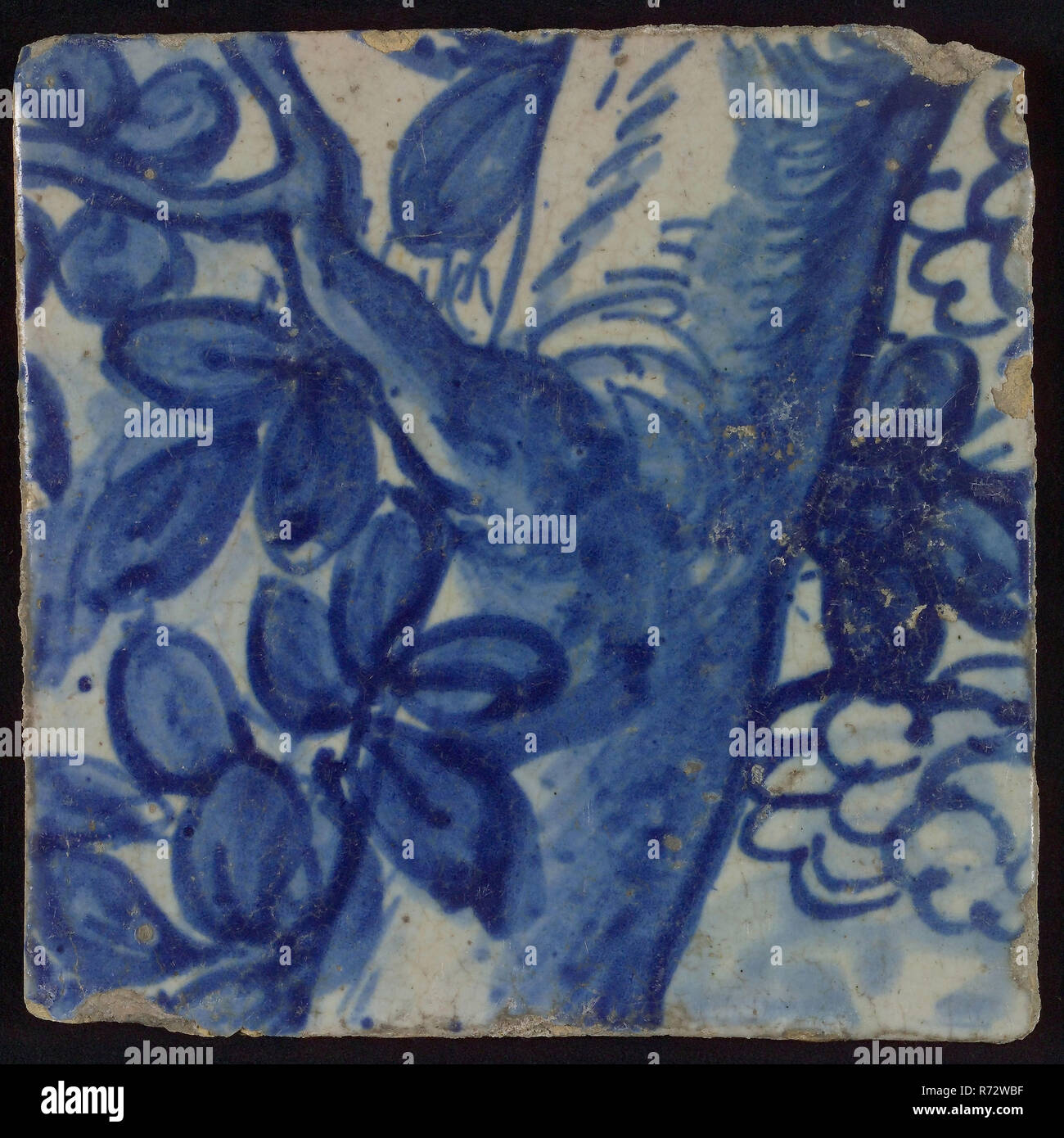 Tile with blue trunk with leaves, tile picture footage fragment ...