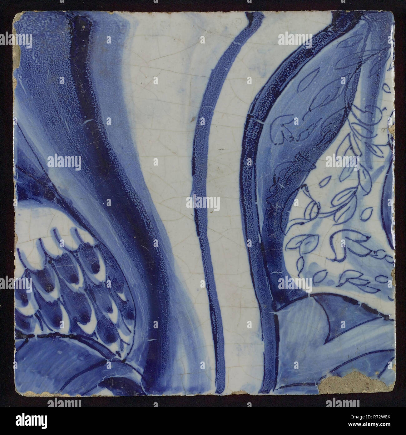 Tile with blue wavy lines and decoration, tile picture footage fragment ...