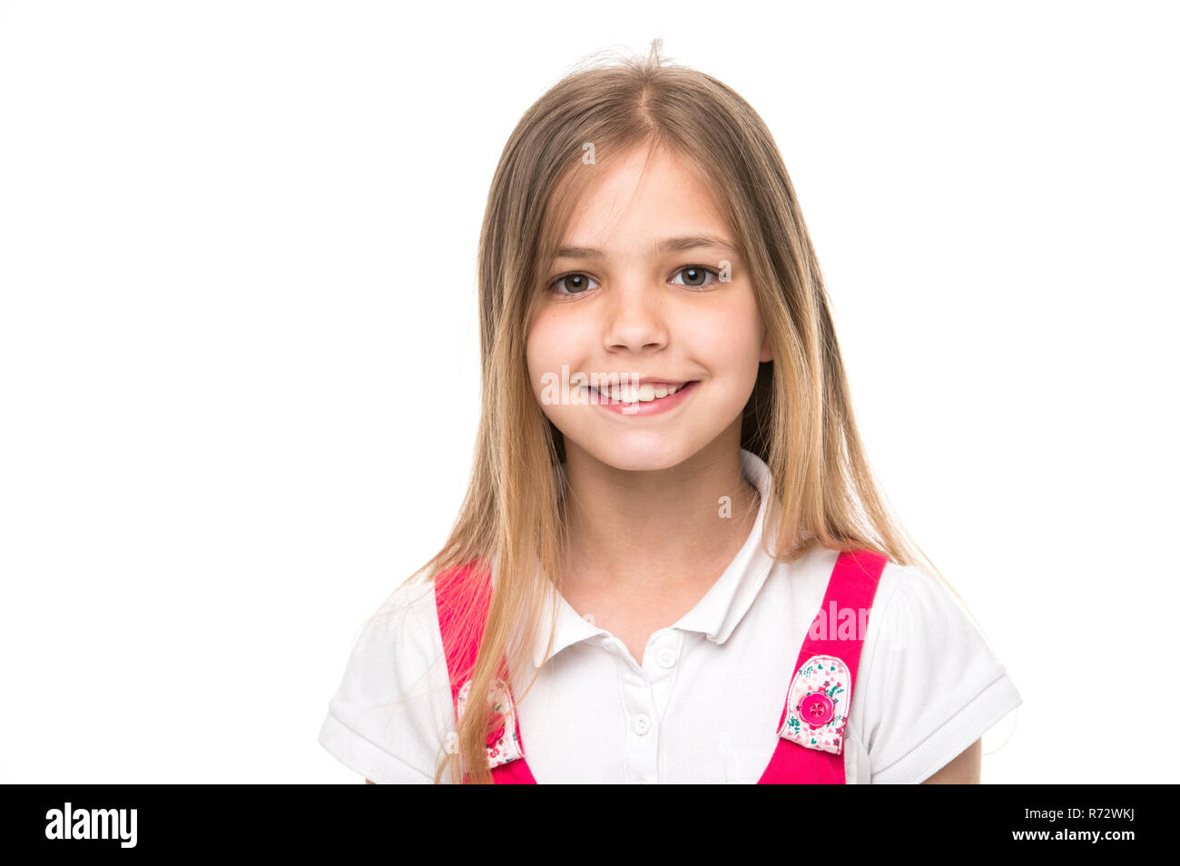 Little girl smile with fresh skin. Child with cute face isolated on ...