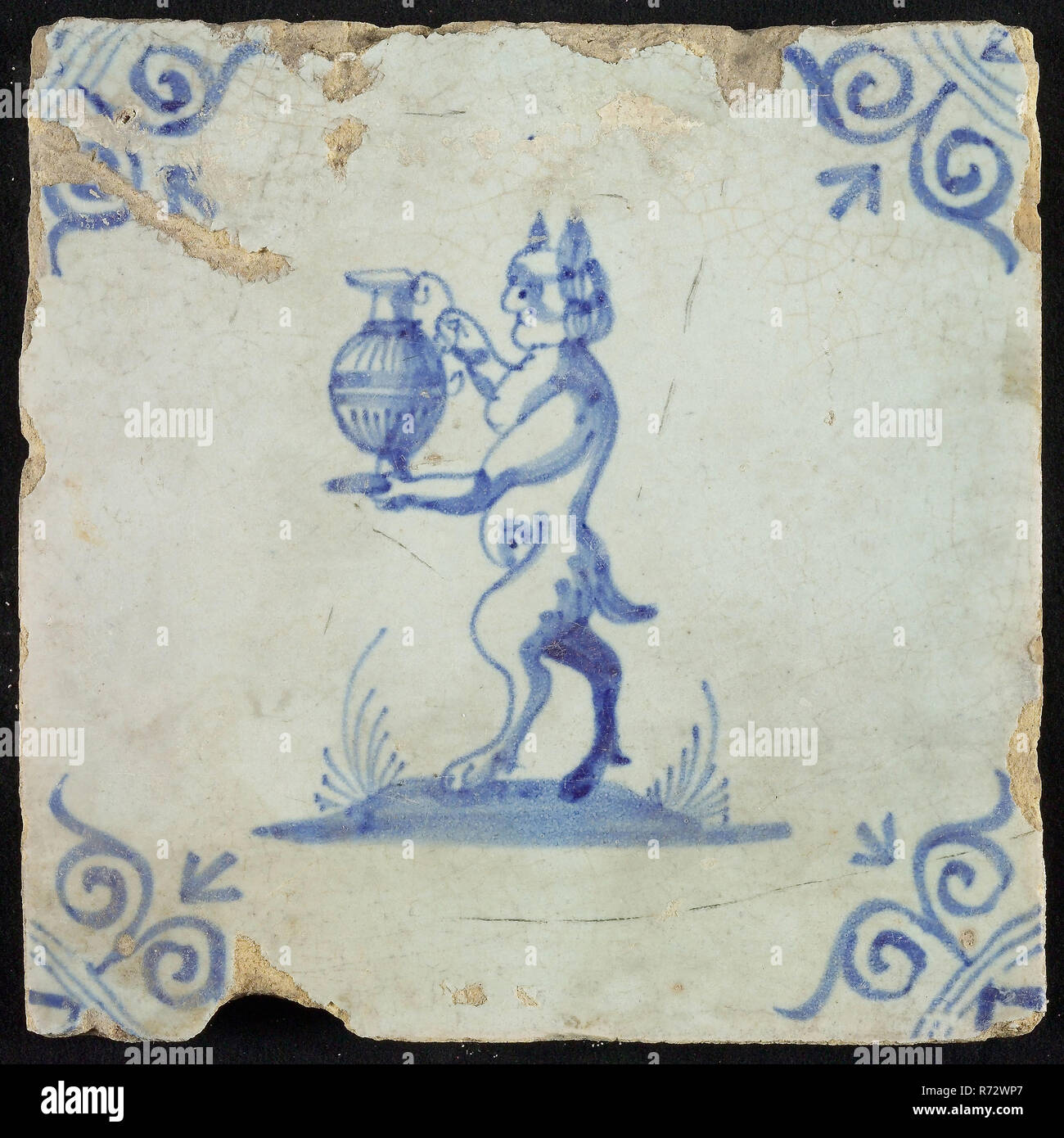 Scenery decor, satyr with vase, corner motif ox's head, wall tile tile ...