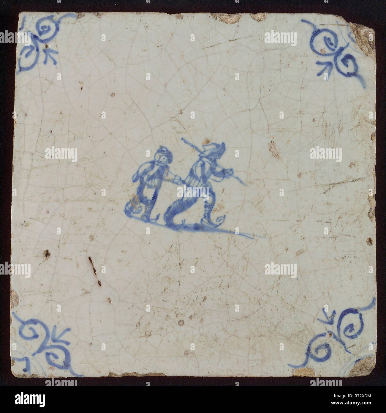 Scene tile, double child's play, ice skating, corner pattern ox's head ...