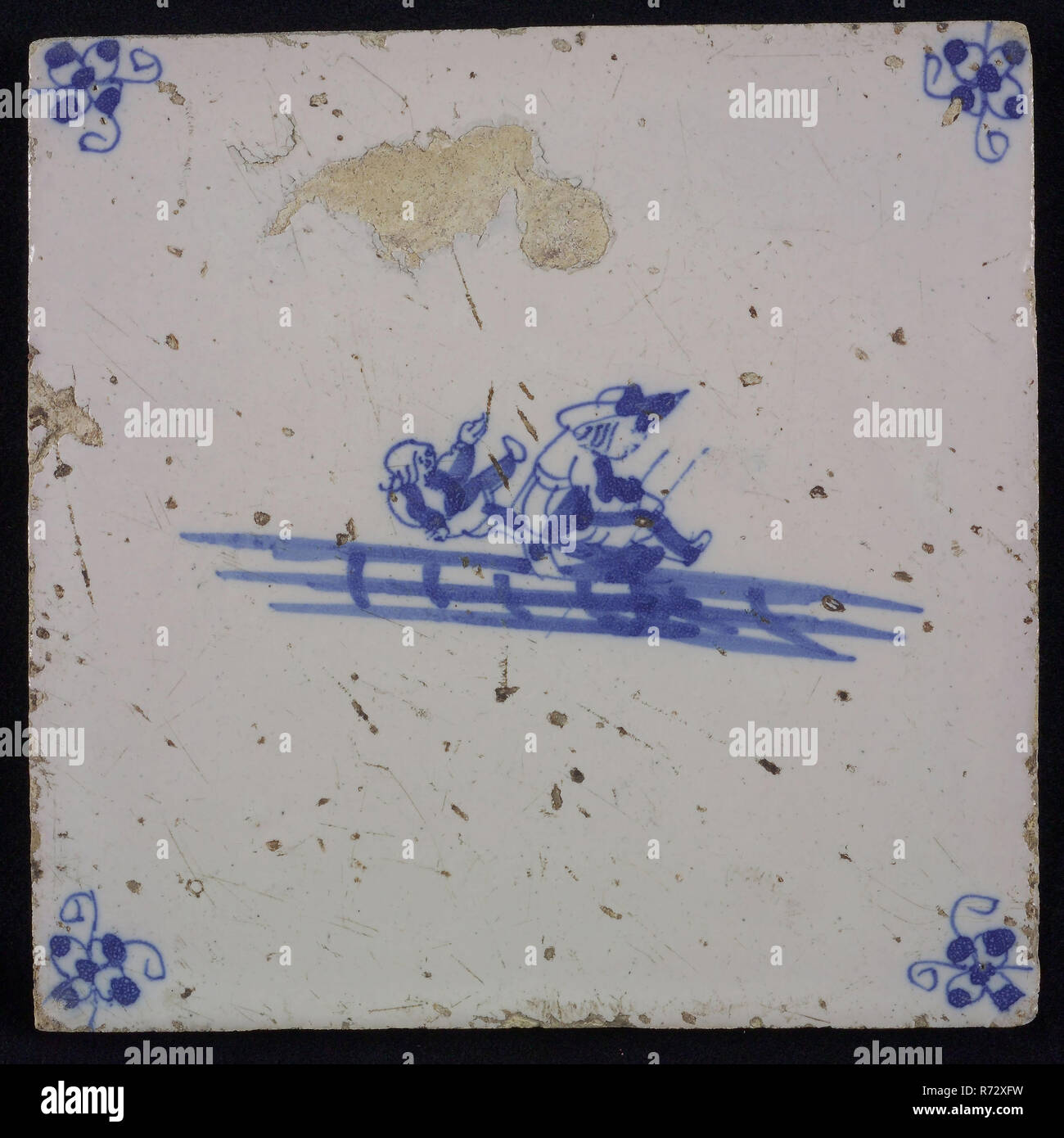Scene tile, double child's play, sledging, corner motif spider, wall ...