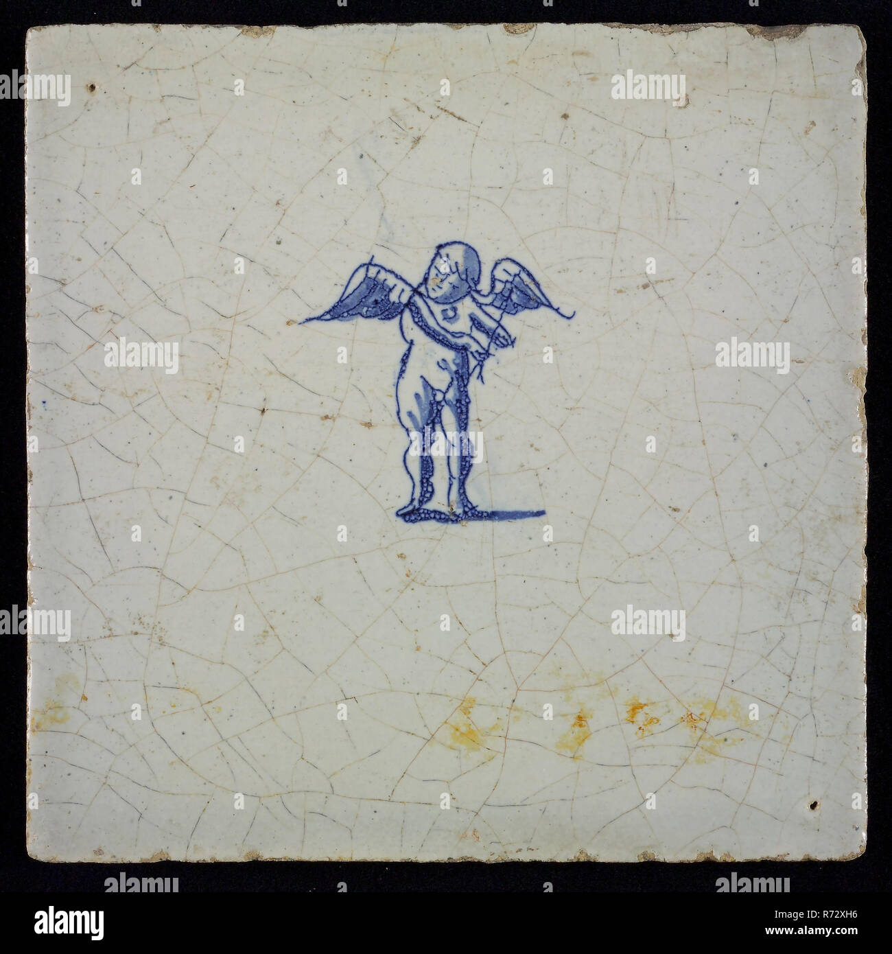 White tile with blue putto, wall tile tile sculpture ceramic ...