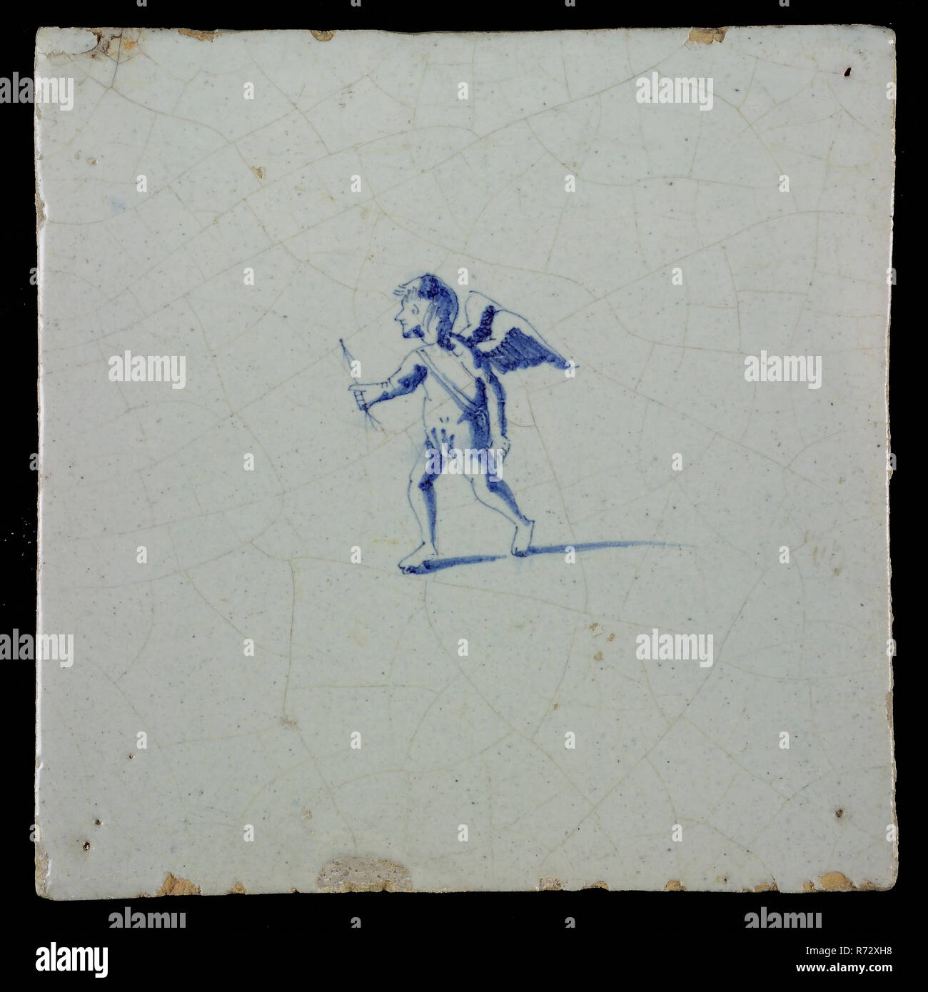 White tile with blue putto, wall tile tile sculpture ceramic ...