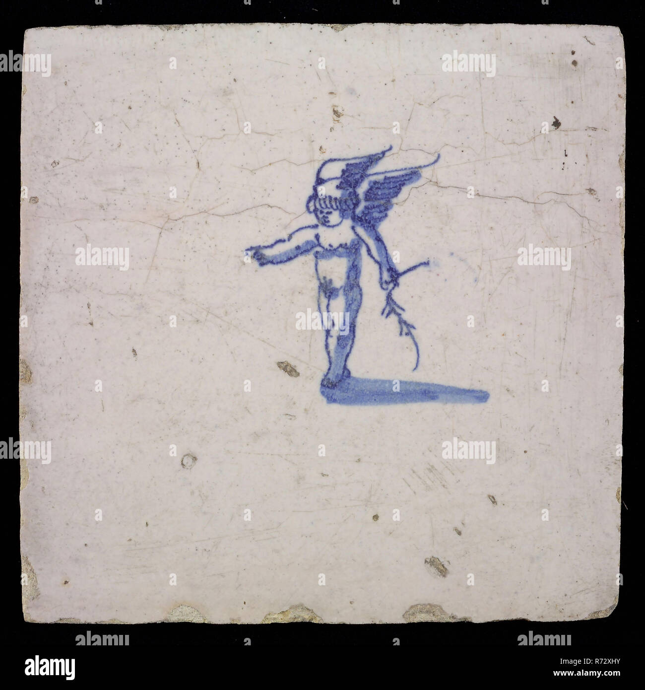White tile with blue putto, wall tile tile sculpture ceramic ...