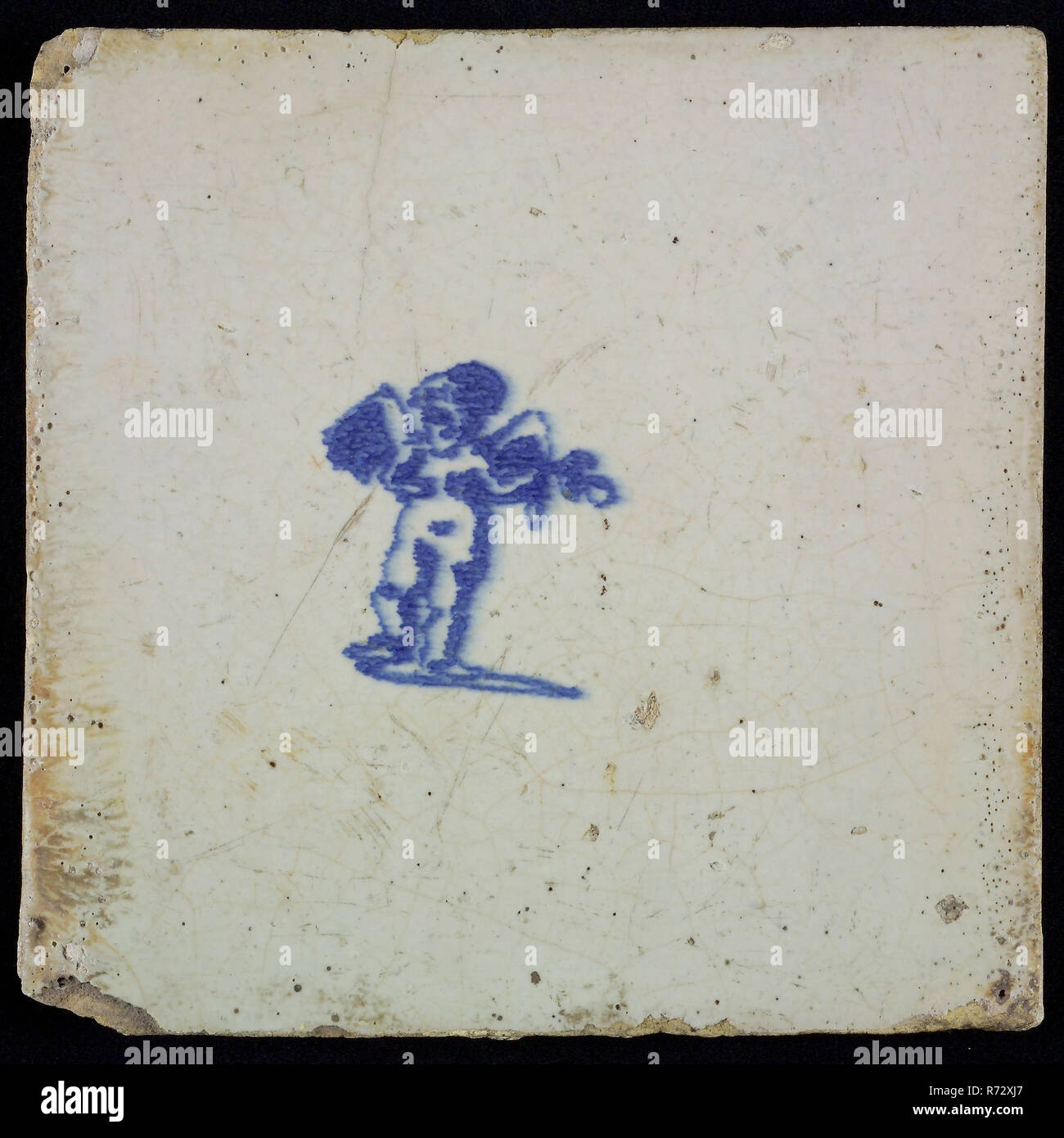 White tile with blue putto, wall tile tile sculpture ceramic ...