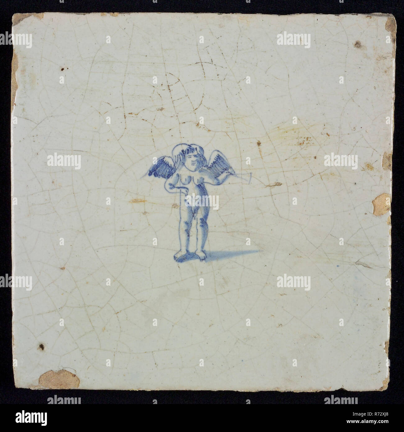 White tile with blue putto, wall tile tile sculpture ceramic ...