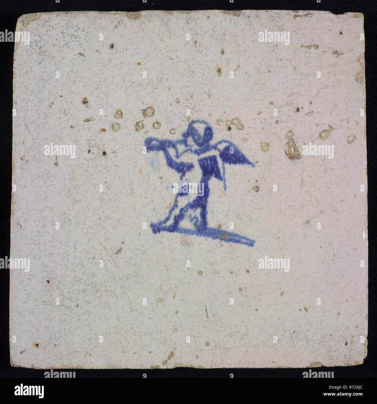 White tile with blue putto, wall tile tile sculpture ceramic ...
