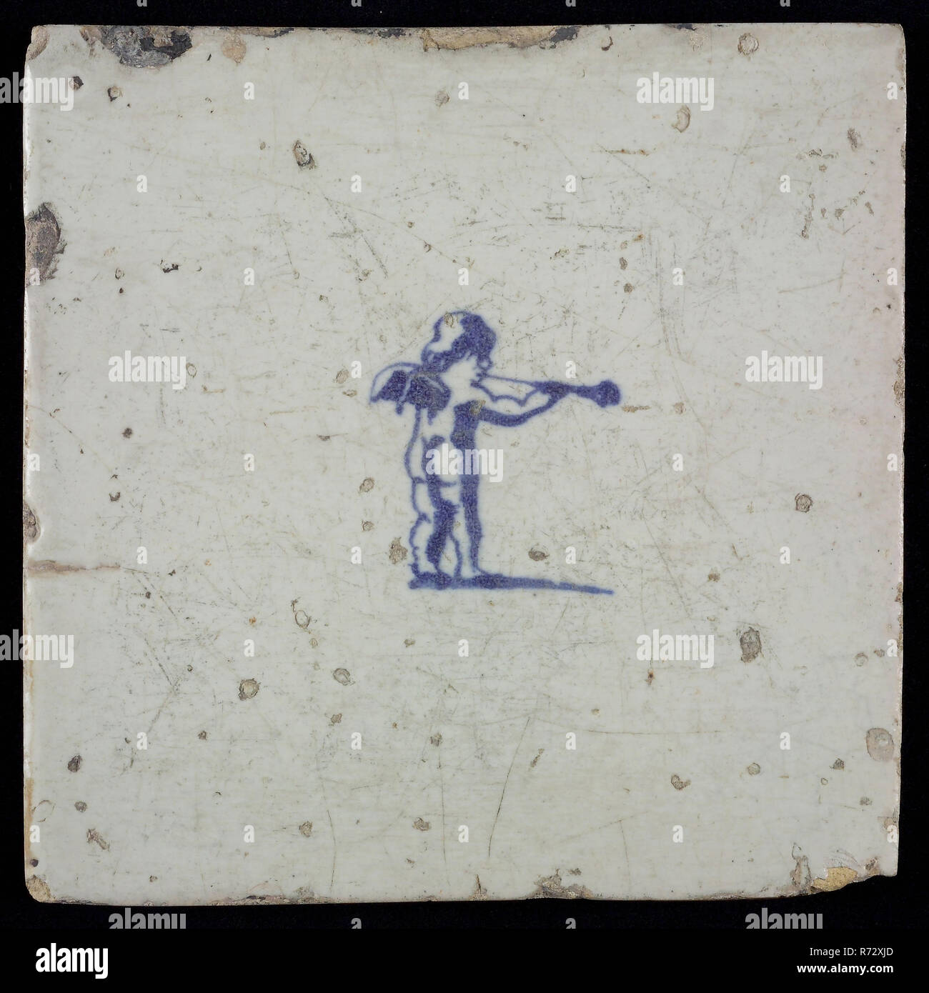 White tile with blue putto, wall tile tile sculpture ceramic ...