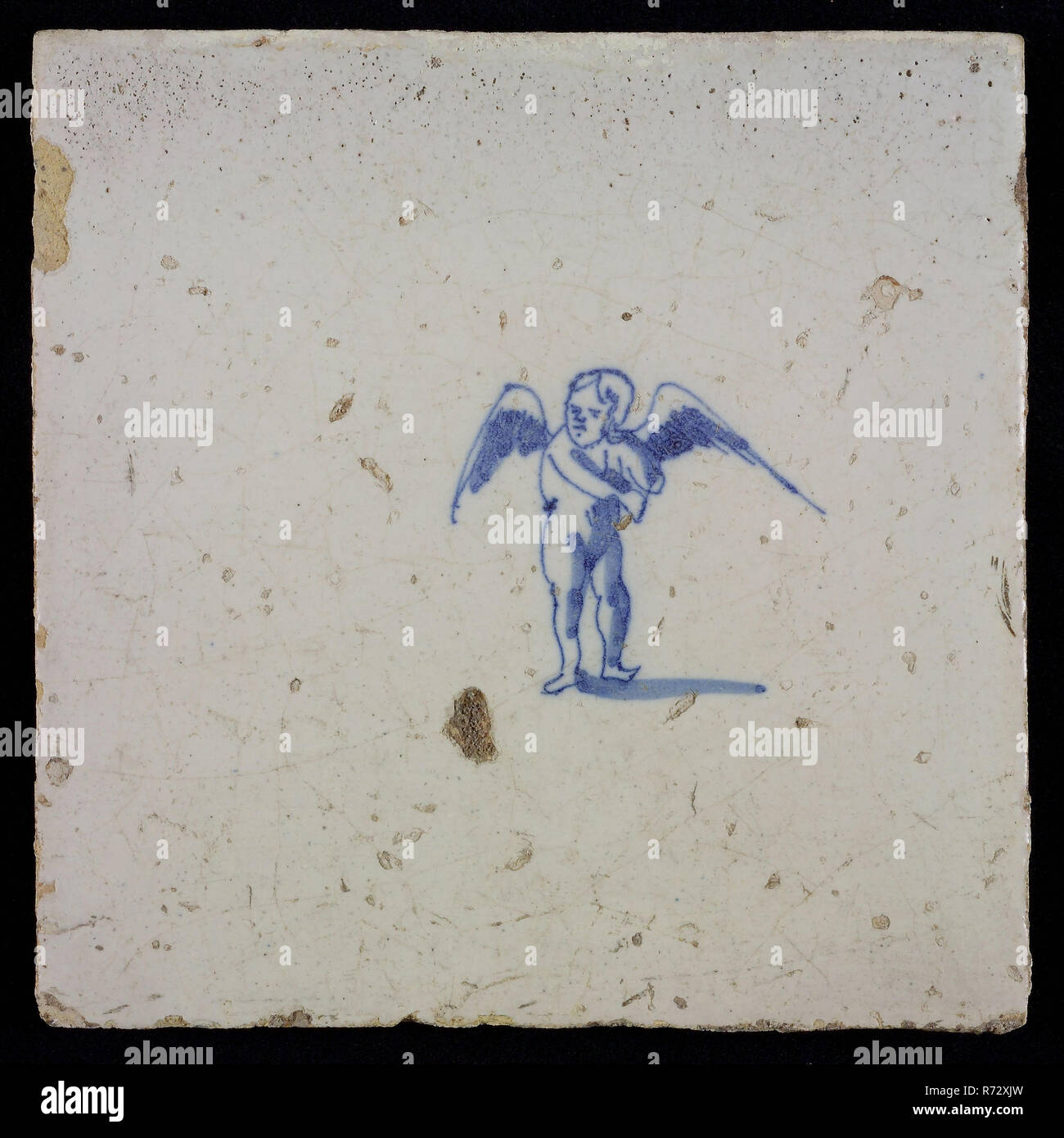 White tile with blue putto, wall tile tile sculpture ceramic ...