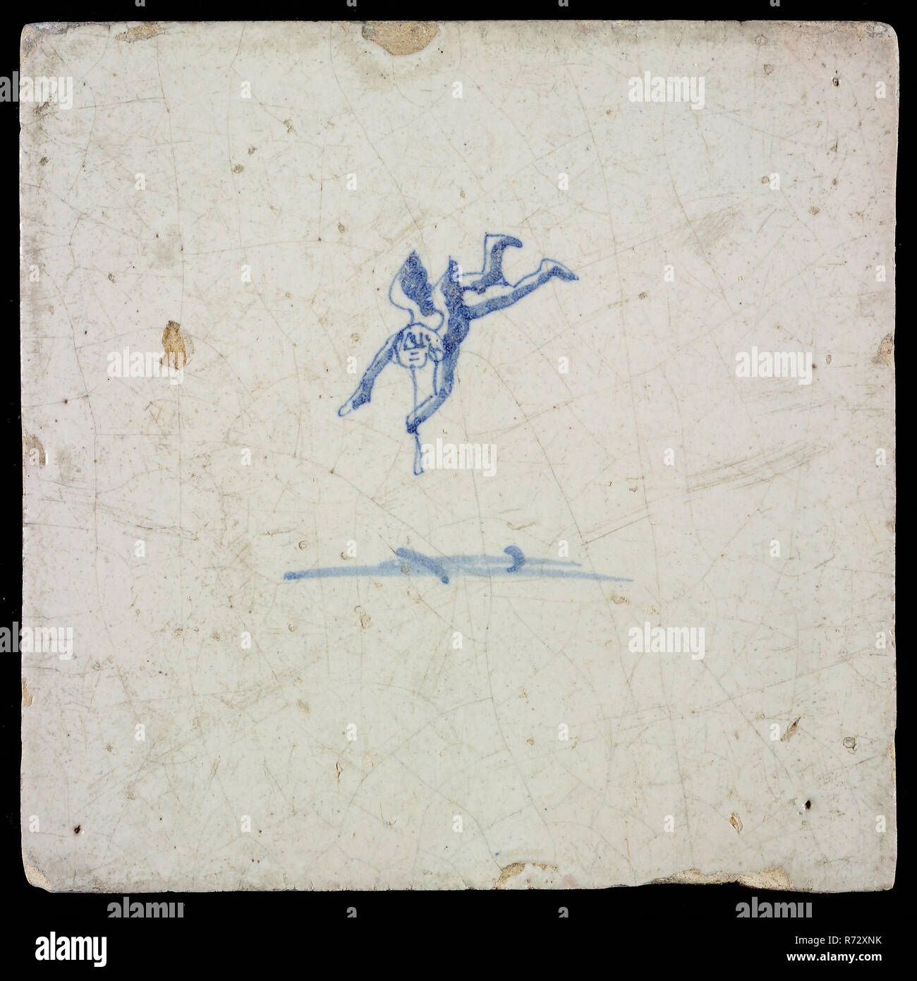 White tile with blue putto; corner design no, wall tile tile sculpture ...