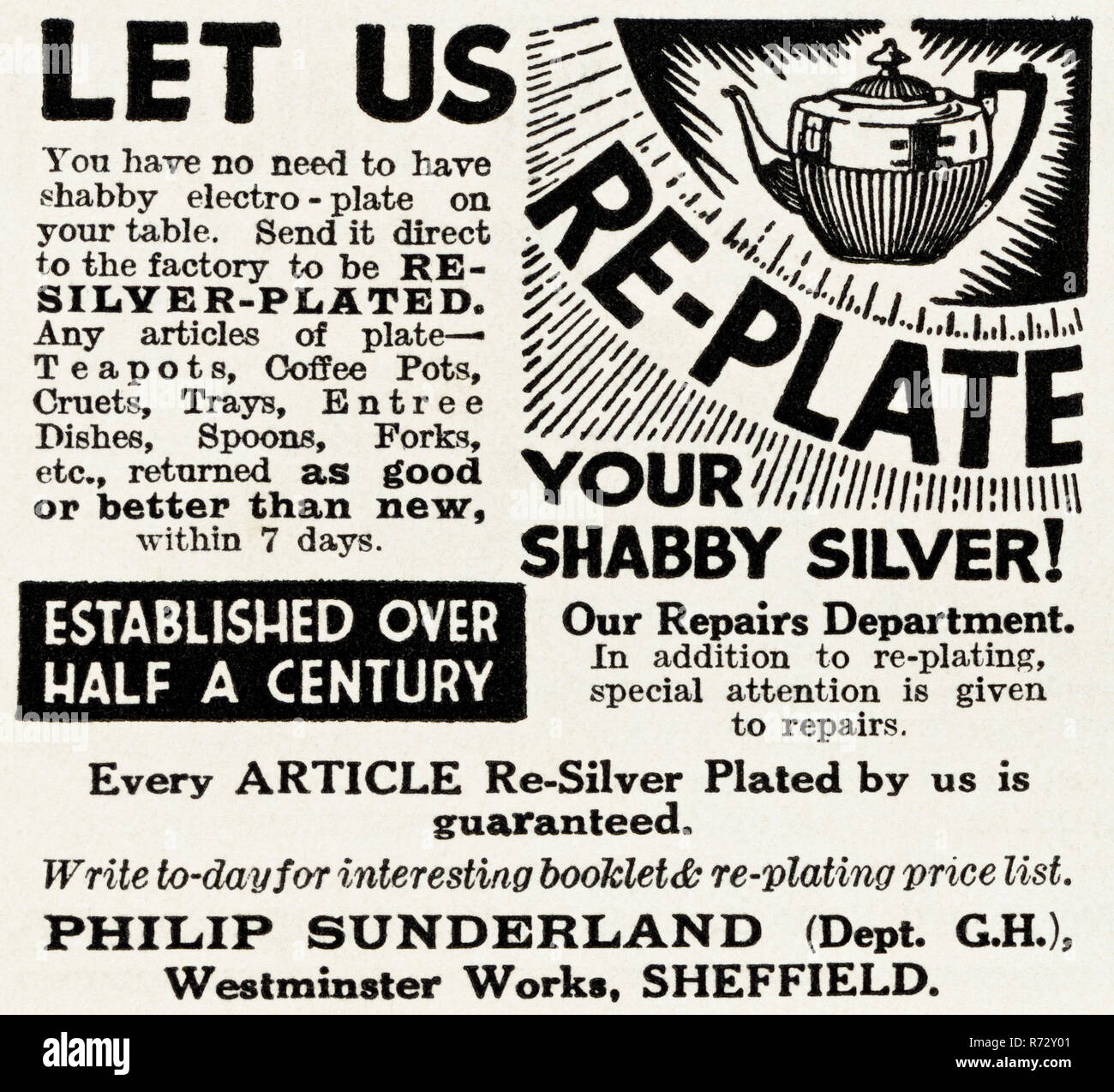 Original 1930s vintage old print advertisement from 30s English ...