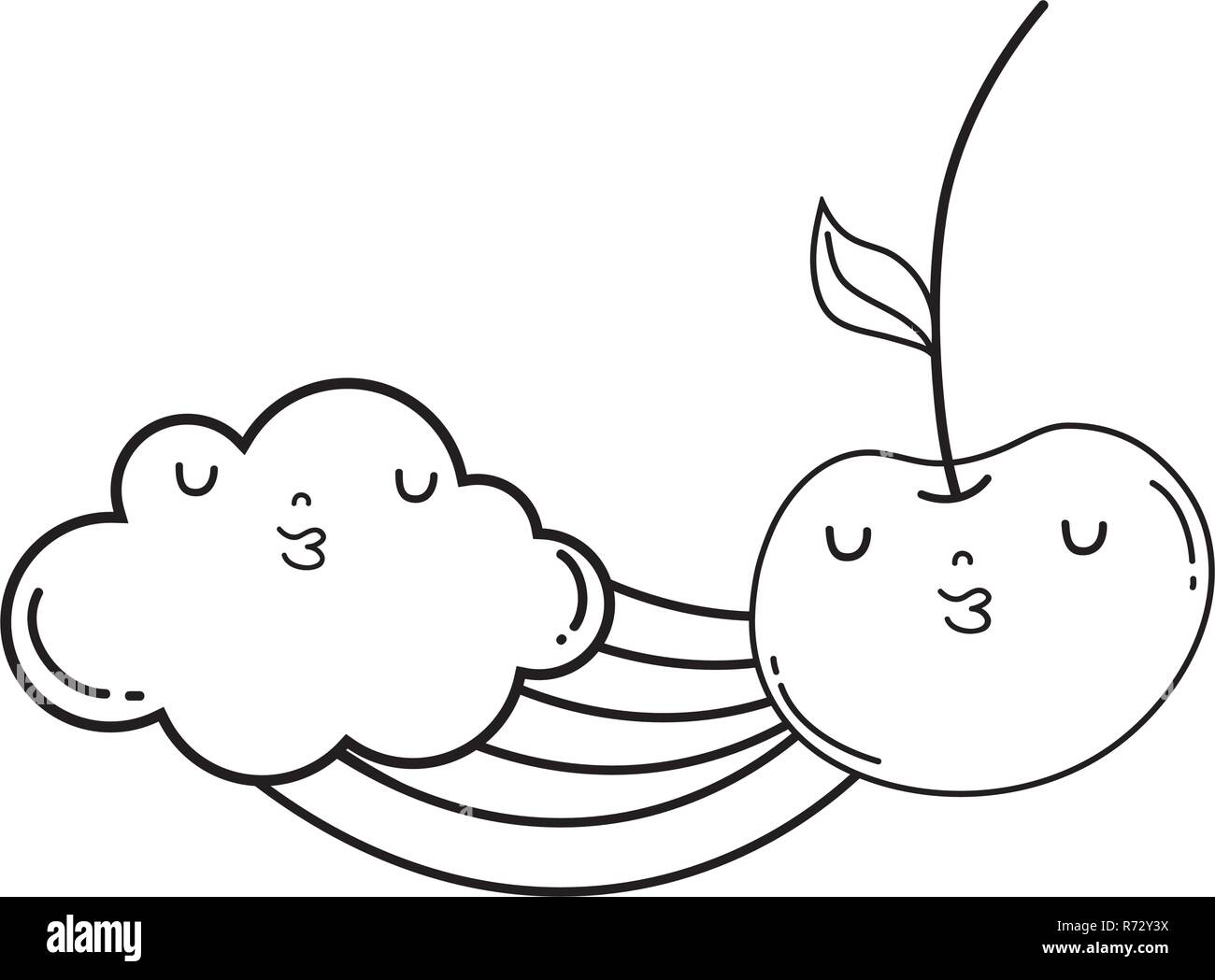 fresh cherry with cloud and rainbow kawaii character Stock Vector Image ...