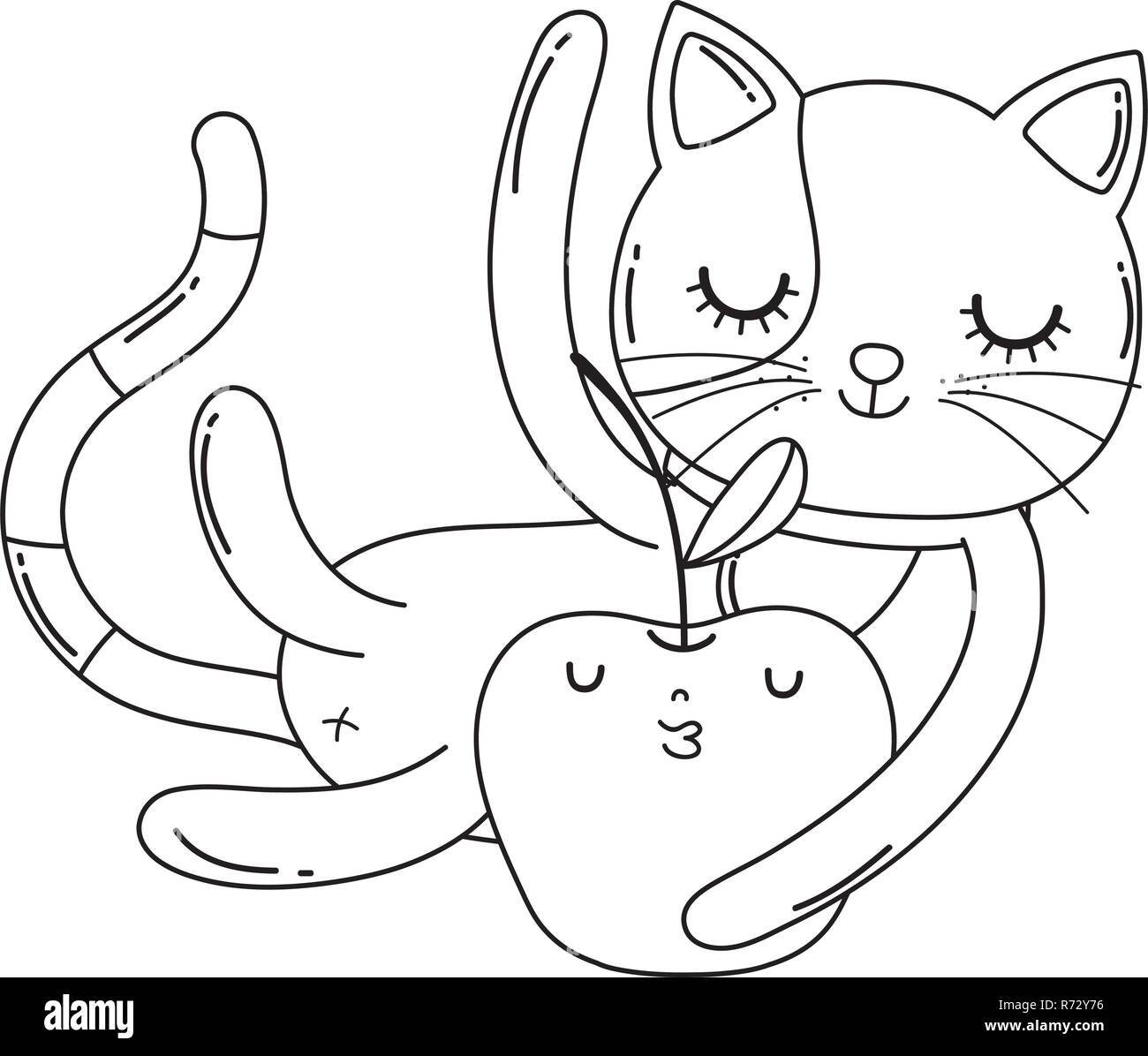 cute cat with apple fresh Stock Vector Image & Art - Alamy