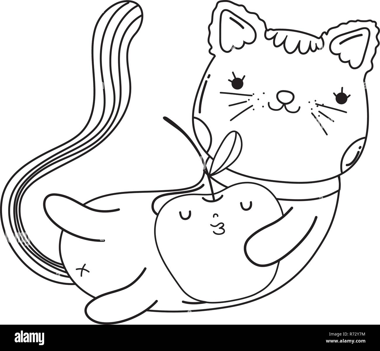 cute cat with apple fresh Stock Vector Image & Art - Alamy
