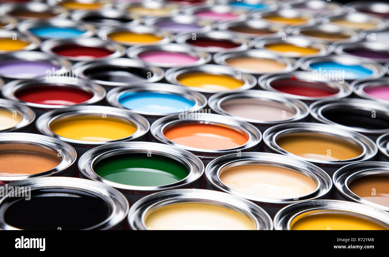 Colorful paint cans set Stock Photo - Alamy