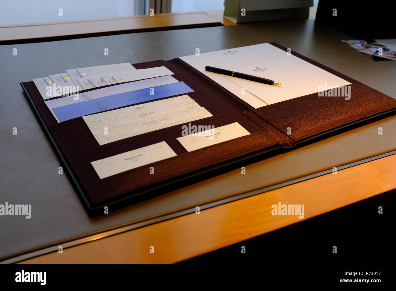 Writing paper in the Shangri La Hotel at The Shard London UK Stock ...