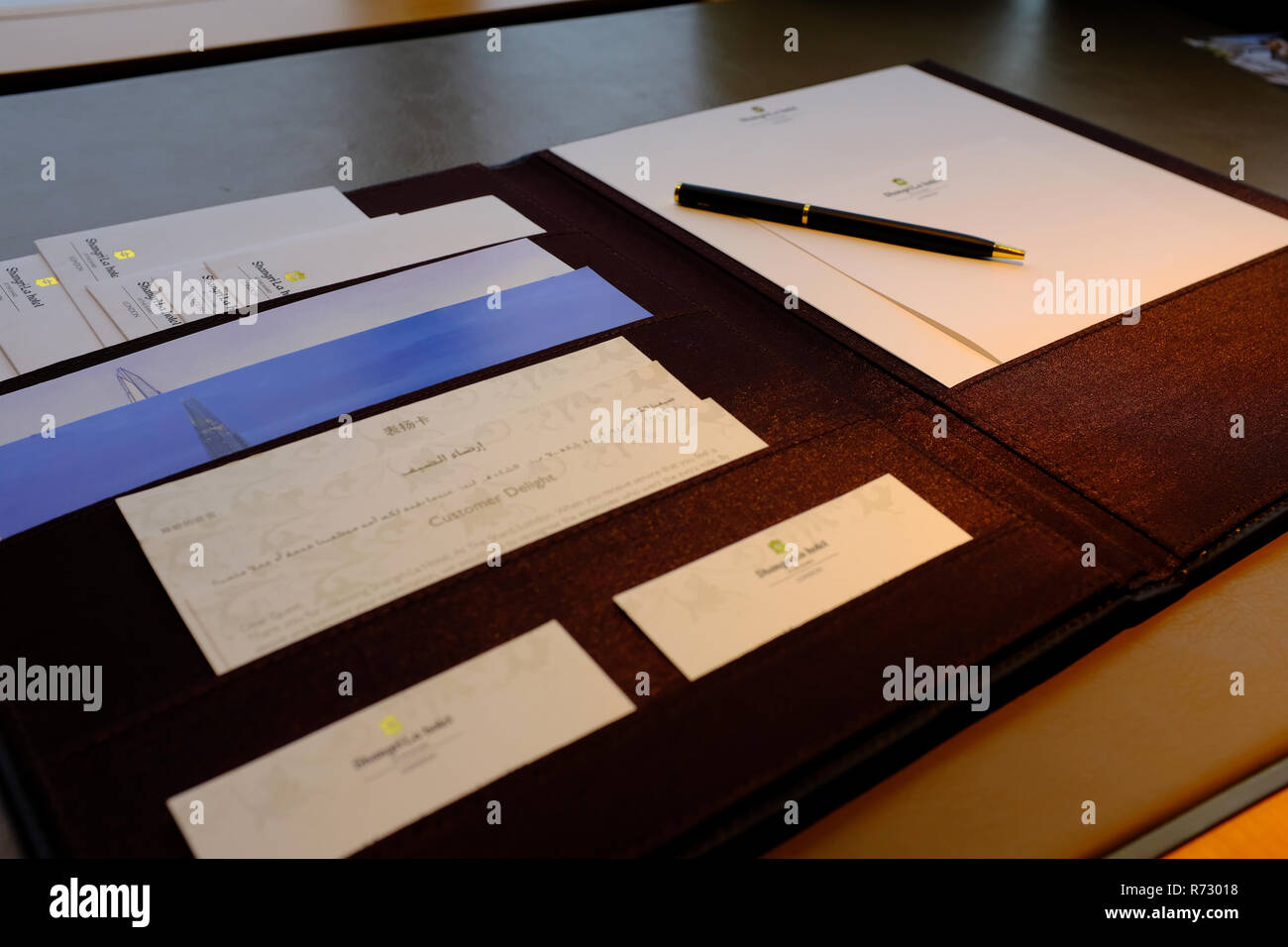 Writing paper in the Shangri La Hotel at The Shard London UK Stock ...