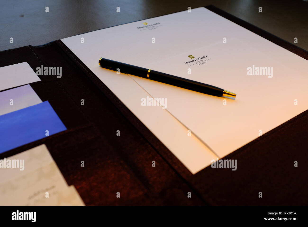 Writing paper in the Shangri La Hotel at The Shard London UK Stock ...