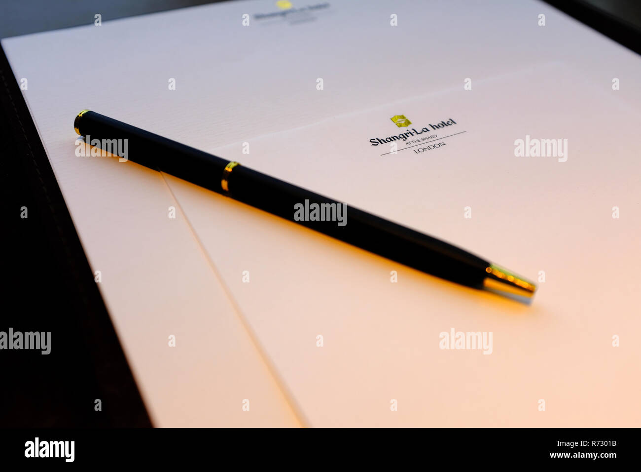 Writing paper in the Shangri La Hotel at The Shard London UK Stock ...