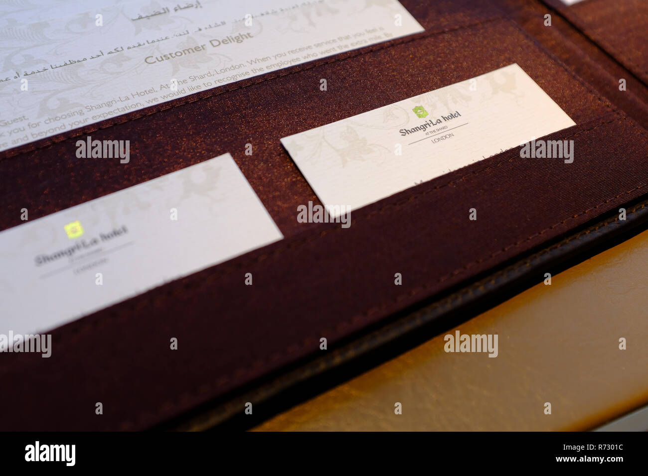 Writing paper in the Shangri La Hotel at The Shard London UK Stock ...