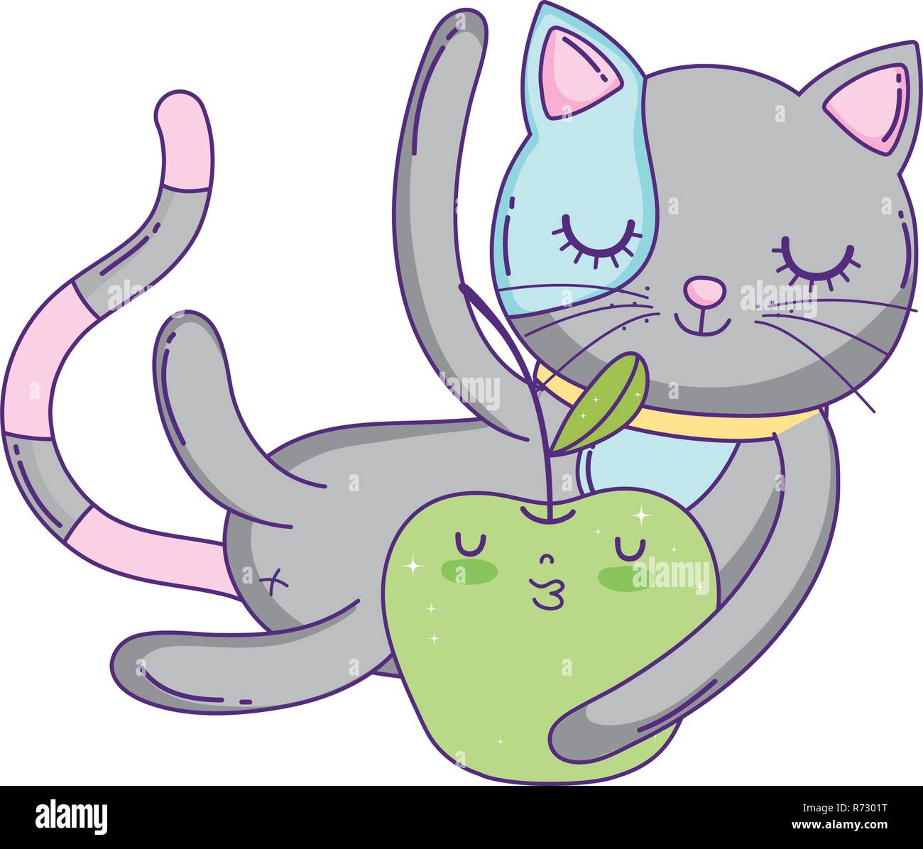 cute cat with apple fresh Stock Vector Image & Art - Alamy