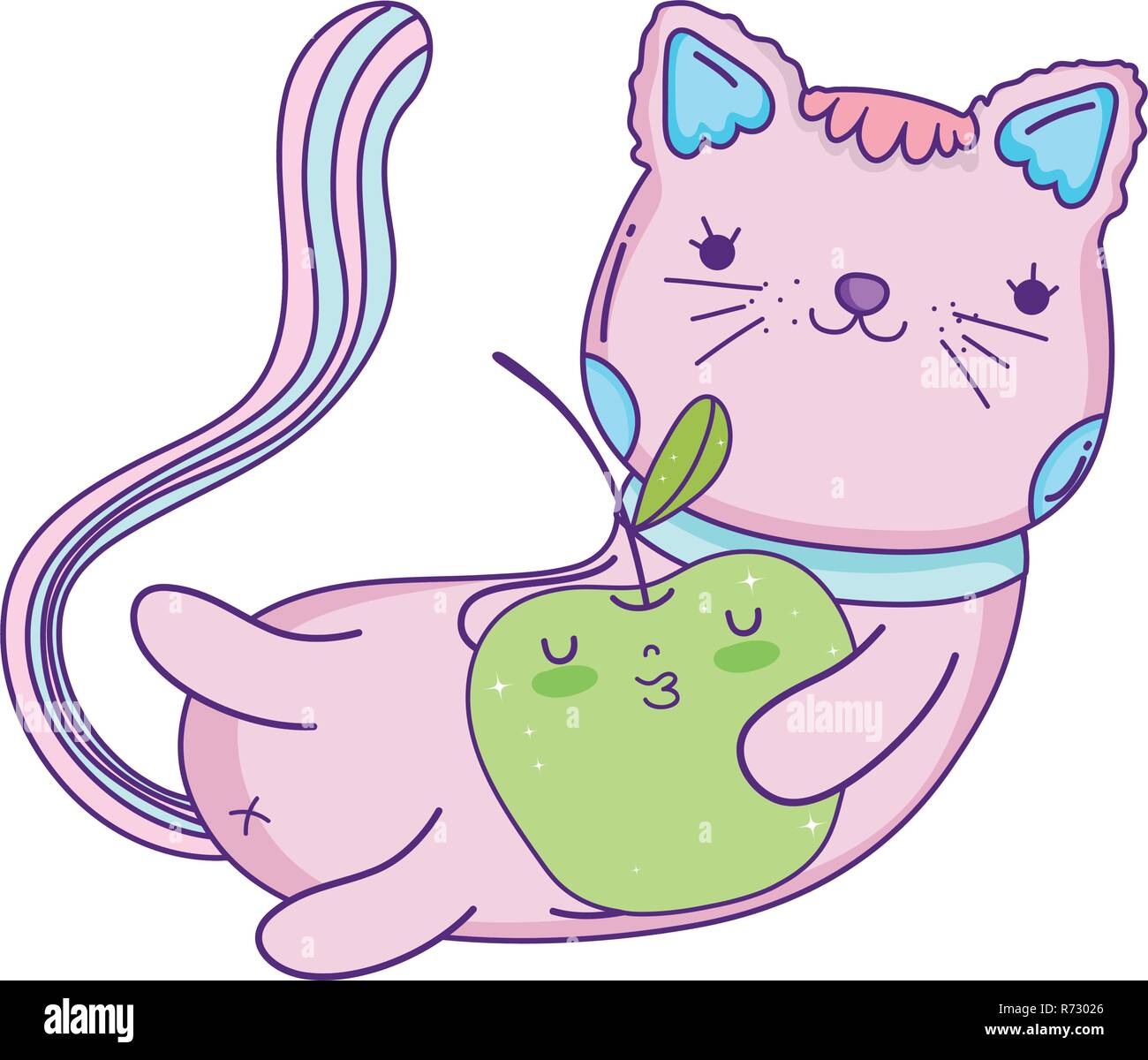 cute cat with apple fresh Stock Vector Image & Art - Alamy