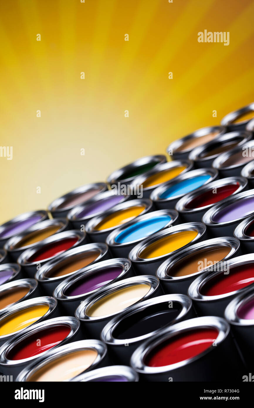 Colorful paint cans set Stock Photo - Alamy