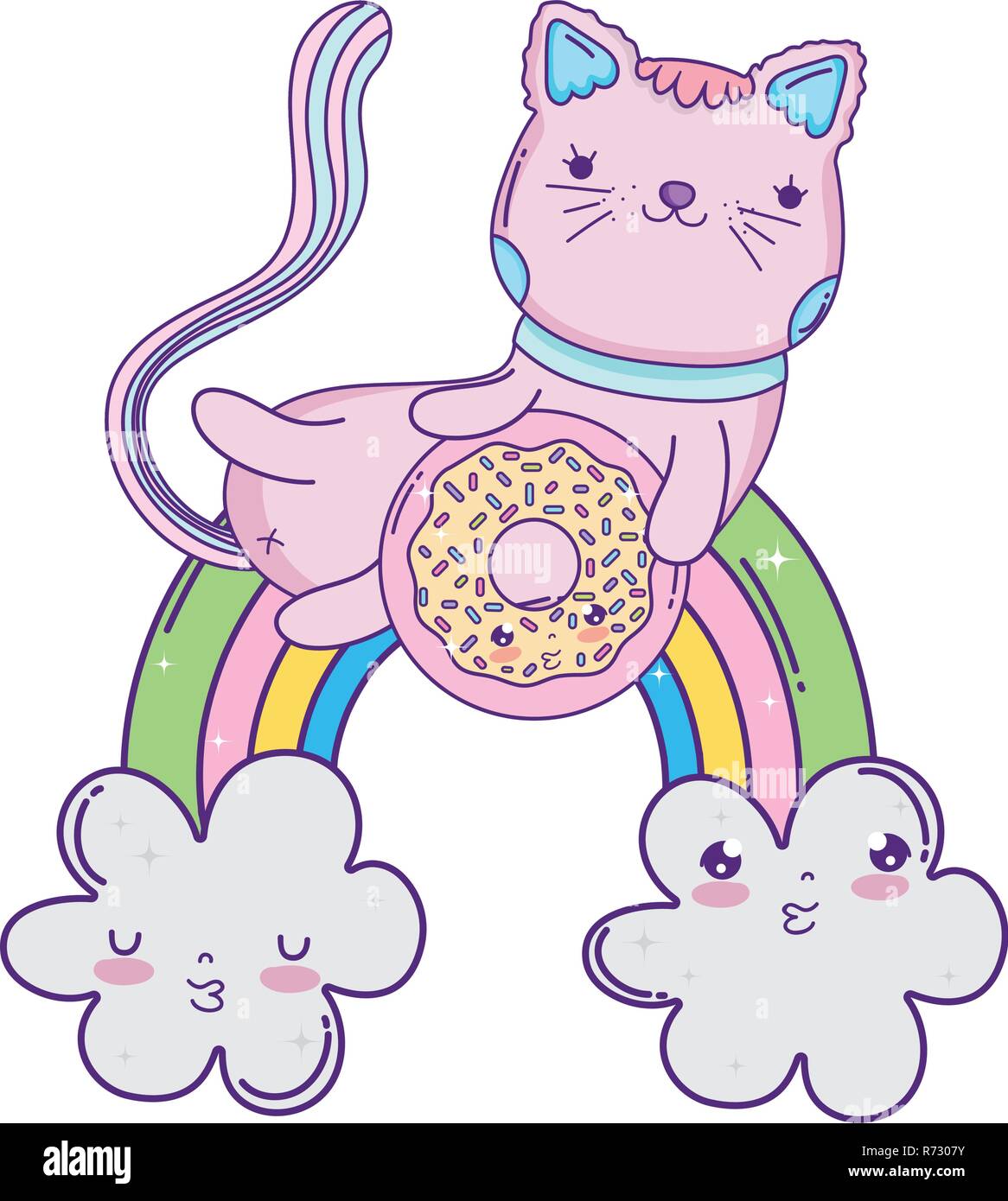 cute cat with donut in rainbow Stock Vector Image & Art - Alamy