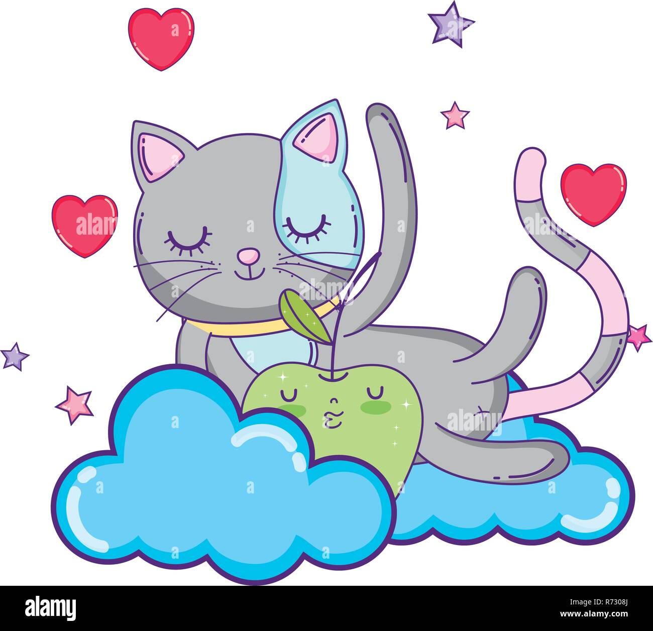 cute cat with apple fresh in cloud Stock Vector Image & Art - Alamy