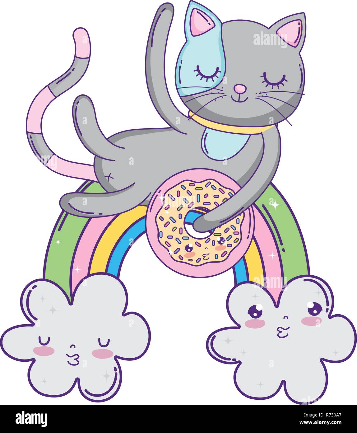 cute cat with donut in rainbow Stock Vector Image & Art - Alamy