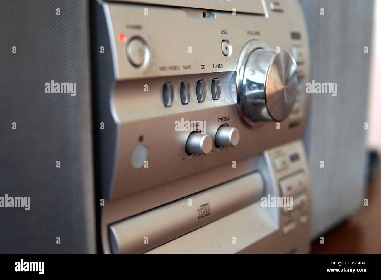 Modern music center with volume control, close-up Stock Photo - Alamy
